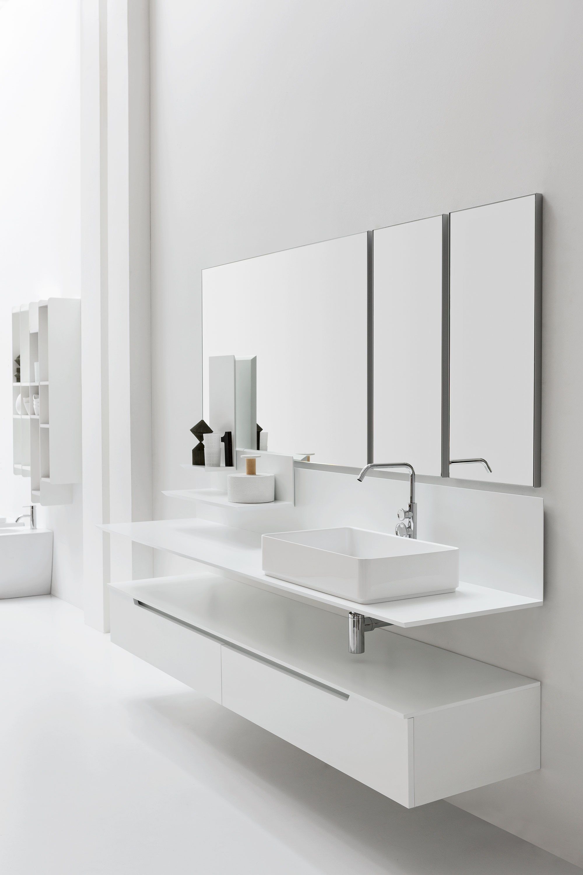 Sectional wall-mounted wooden vanity unit with drawers GOLD ...