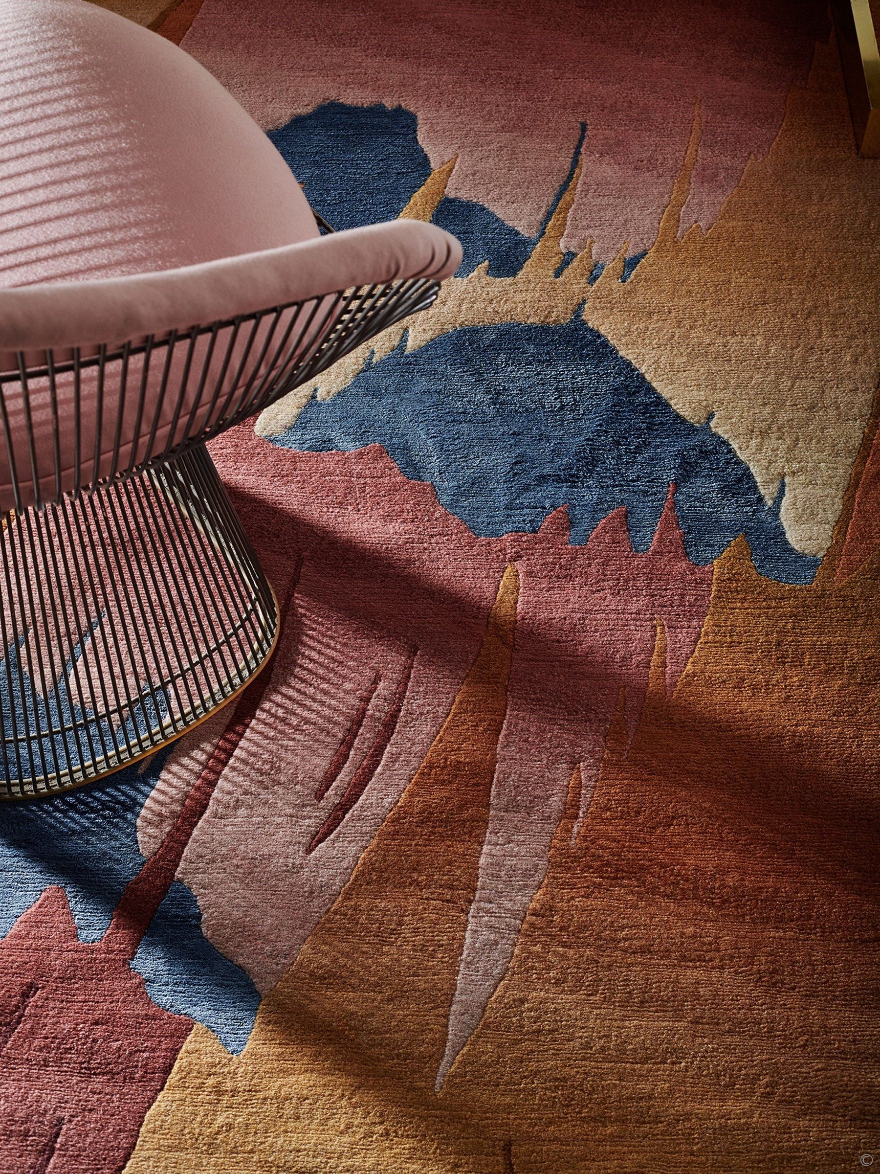 PLUMAGE Hand knotted rug in tibetan wool and chinese silk By Deirdre Dyson