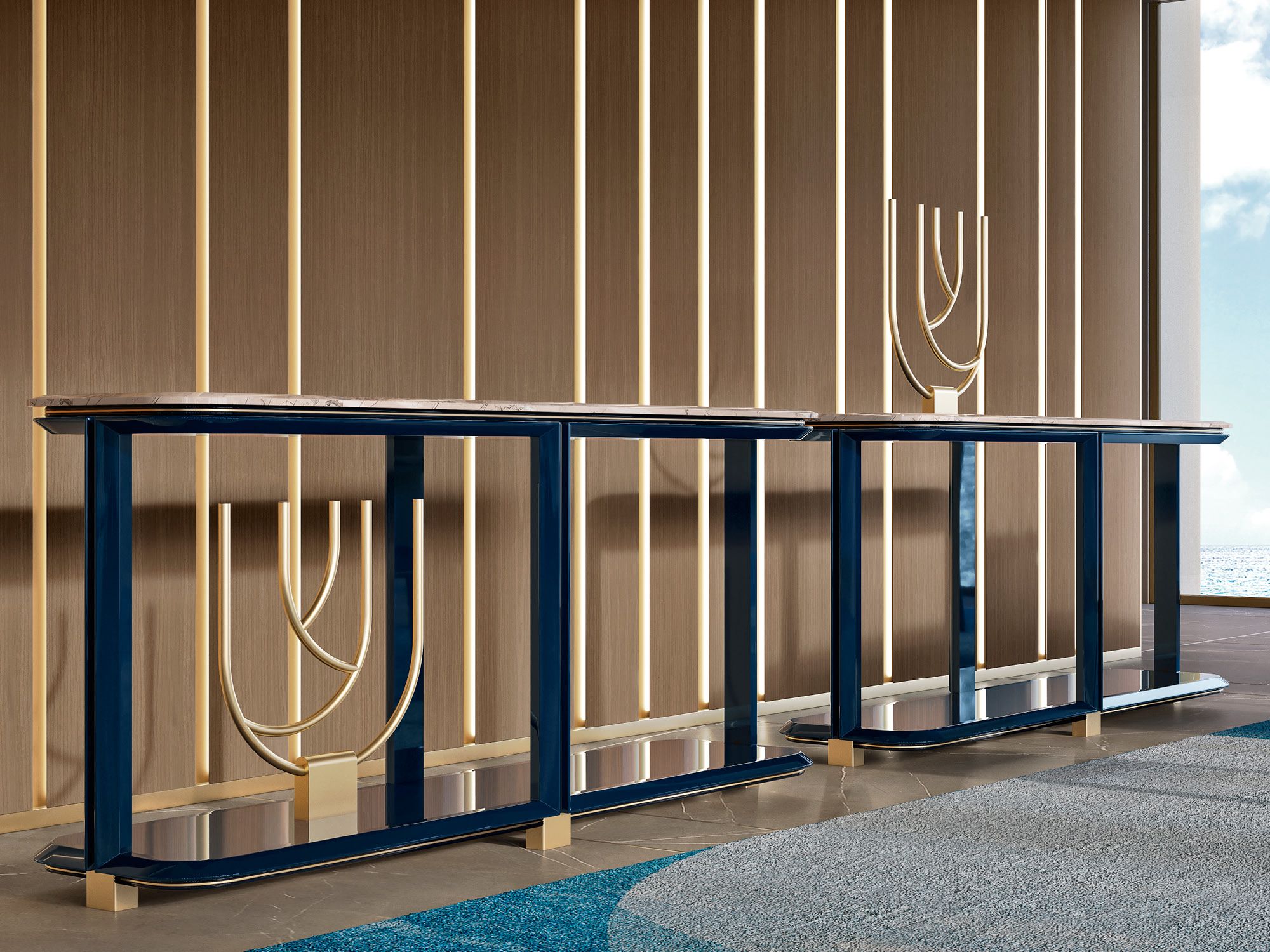 GRACE | Console table Rectangular wooden console table with shelving By ...