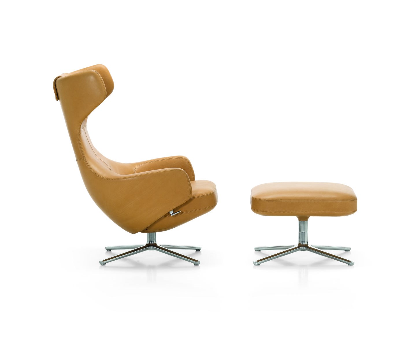 REPOS & GRAND REPOS Swivel recliner armchair with footstool By Vitra ...