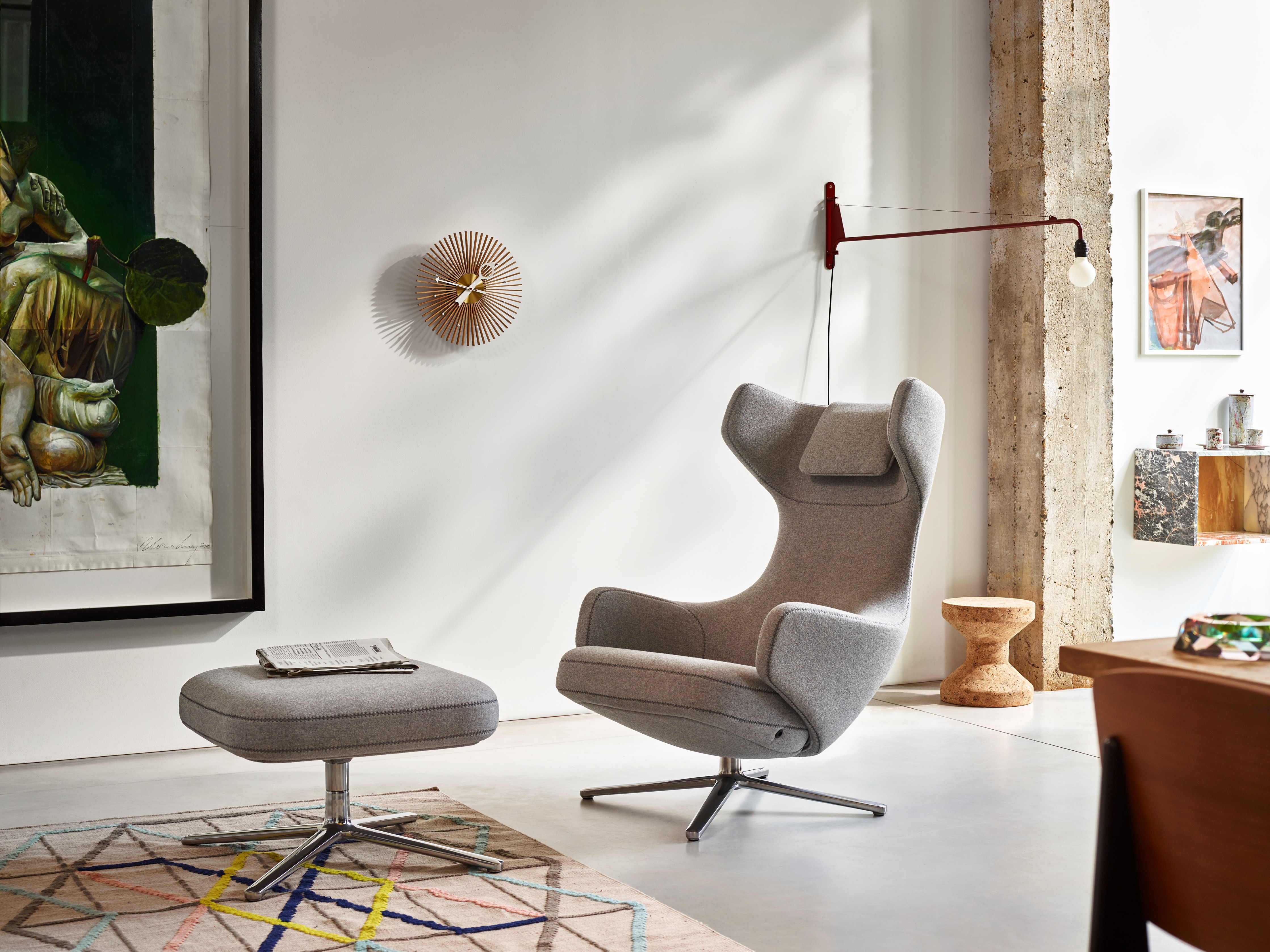 REPOS & GRAND REPOS Swivel recliner armchair with footstool By Vitra ...