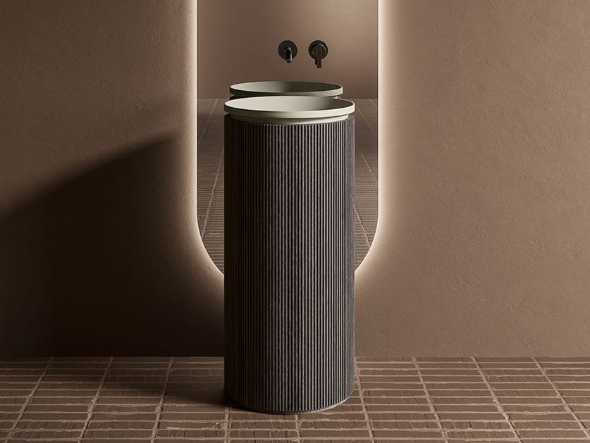 GRATE Freestanding round marble and wood washbasin By Inbani | design ...