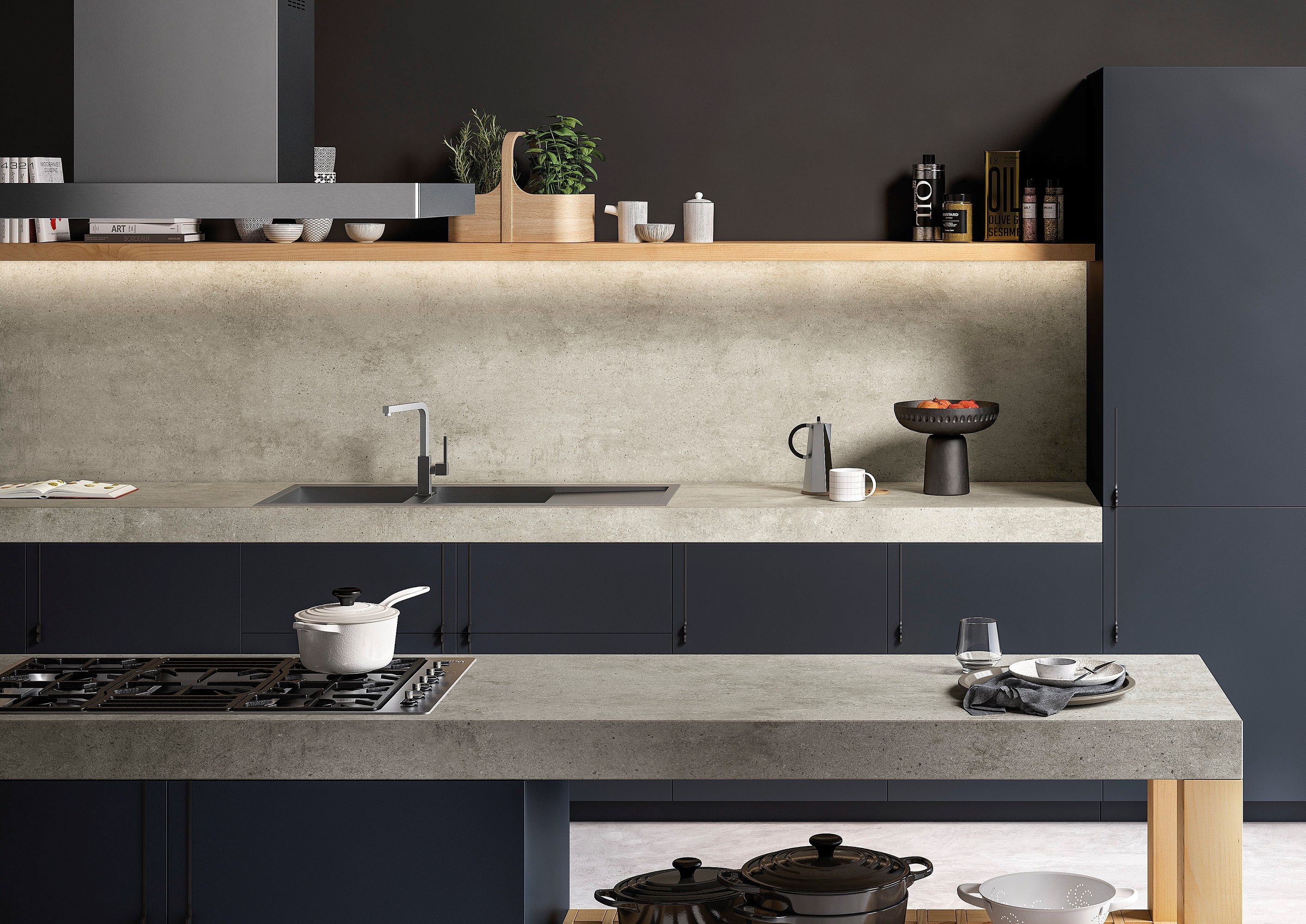 Porcelain stoneware kitchen worktop with concrete effect GREY EARTH By ...