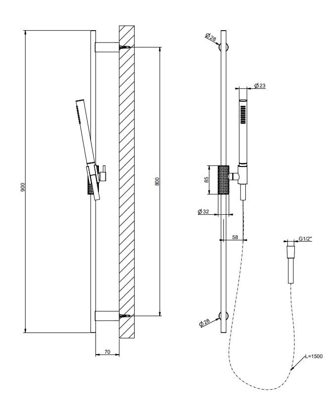 HABITO INTRECCIO Chromed brass shower wallbar with hand shower By Gessi