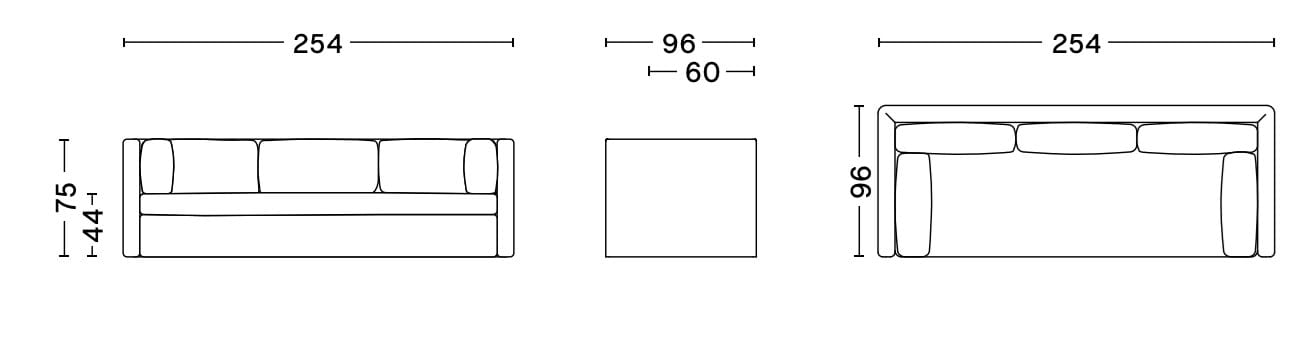 HACKNEY Canapé 3 places en tissu By Hay