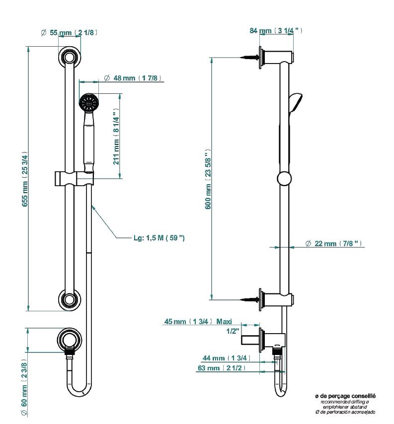HAMPTONS Handshower set with slidebar By THG Paris | design Charles Zana
