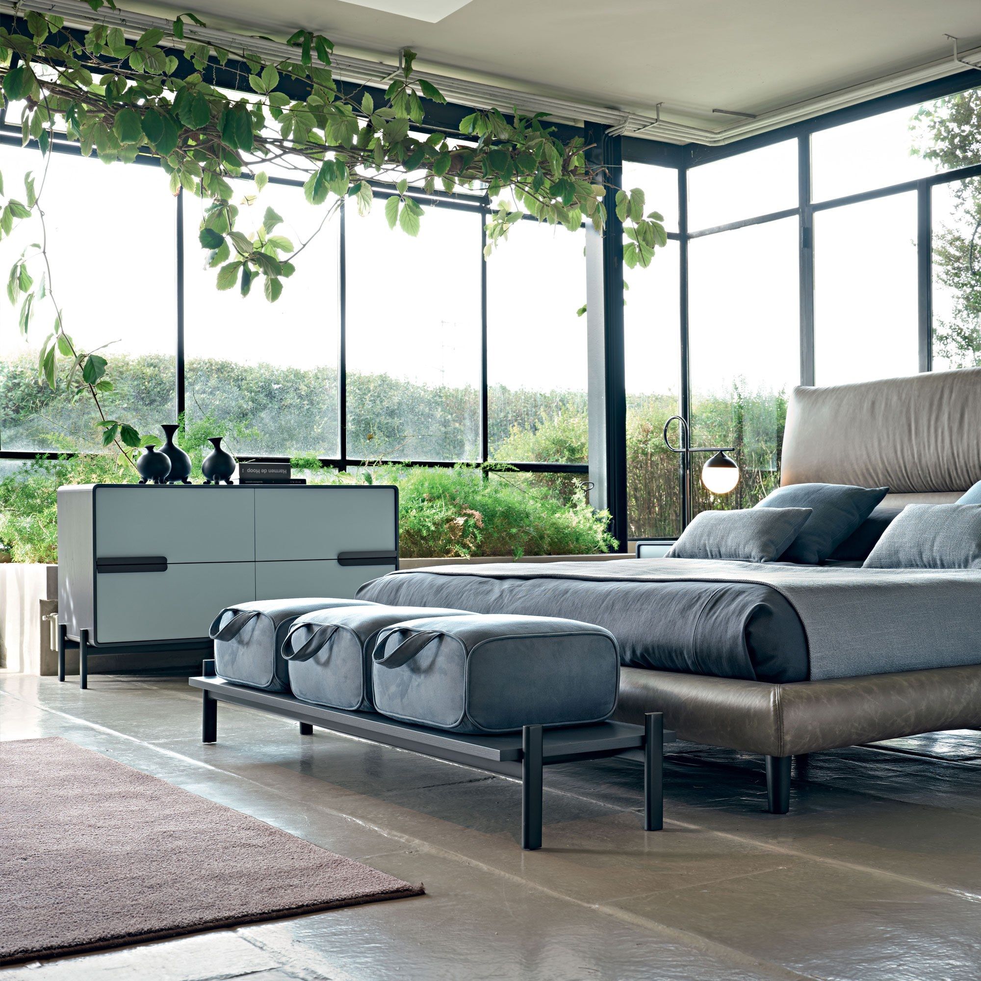 ARYA Leather double bed with upholstered headboard By CorteZari ...