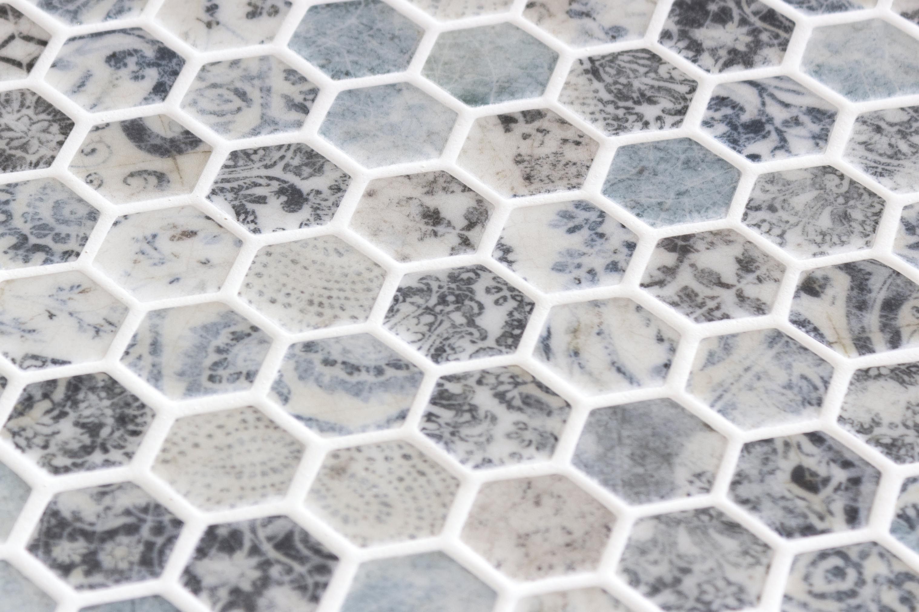 Indoor/outdoor glass mosaic HEX AZULAO BLUE Hex Craquele Collection By ONIX