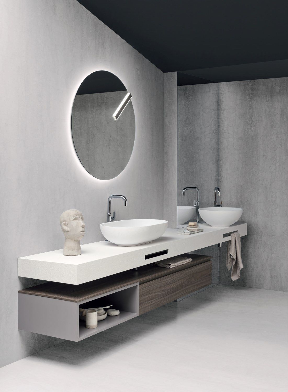 HITO Wall-mounted wooden vanity unit with integrated washbasin By ARBLU