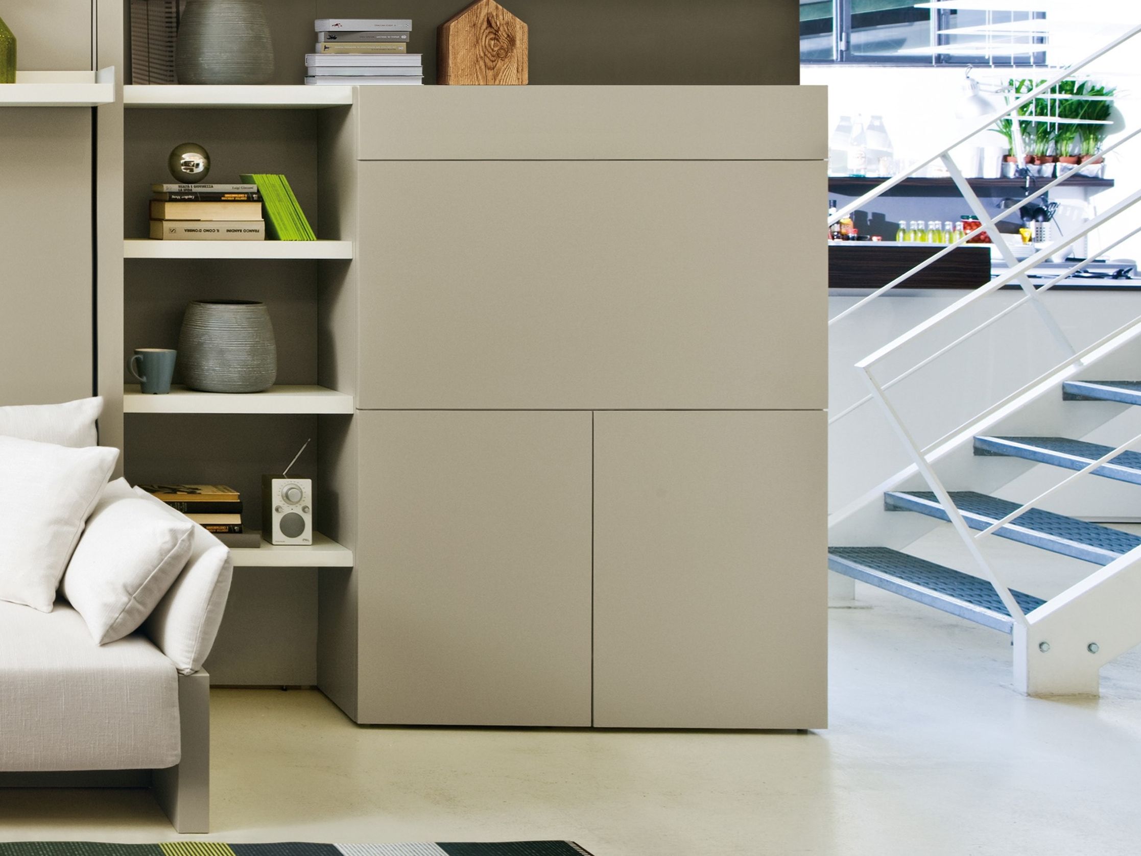 Freestanding melamine-faced chipboard storage wall with secretary desk ...