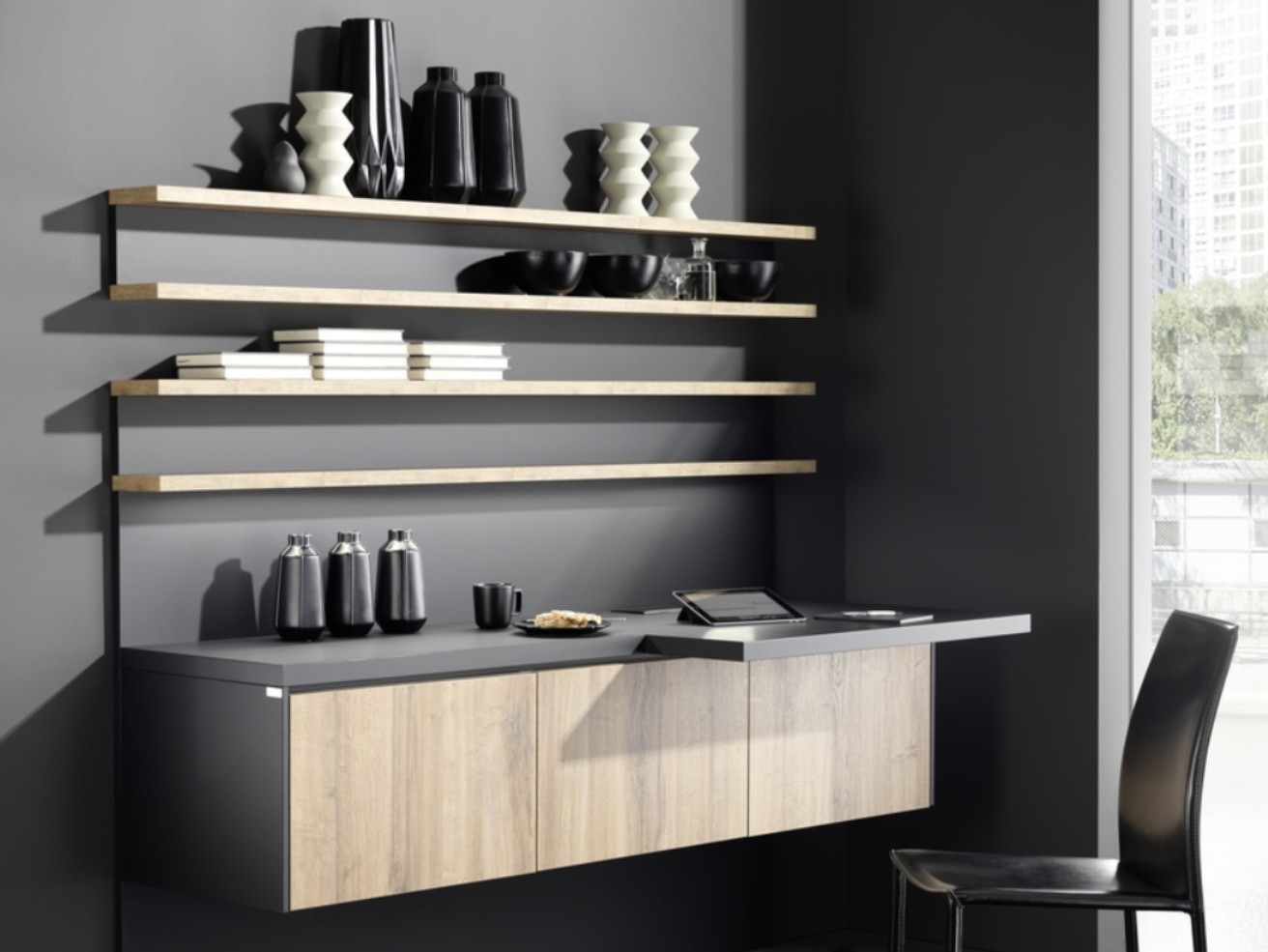 Wall-mounted wooden storage wall with secretary desk HOME OFFICE By ...