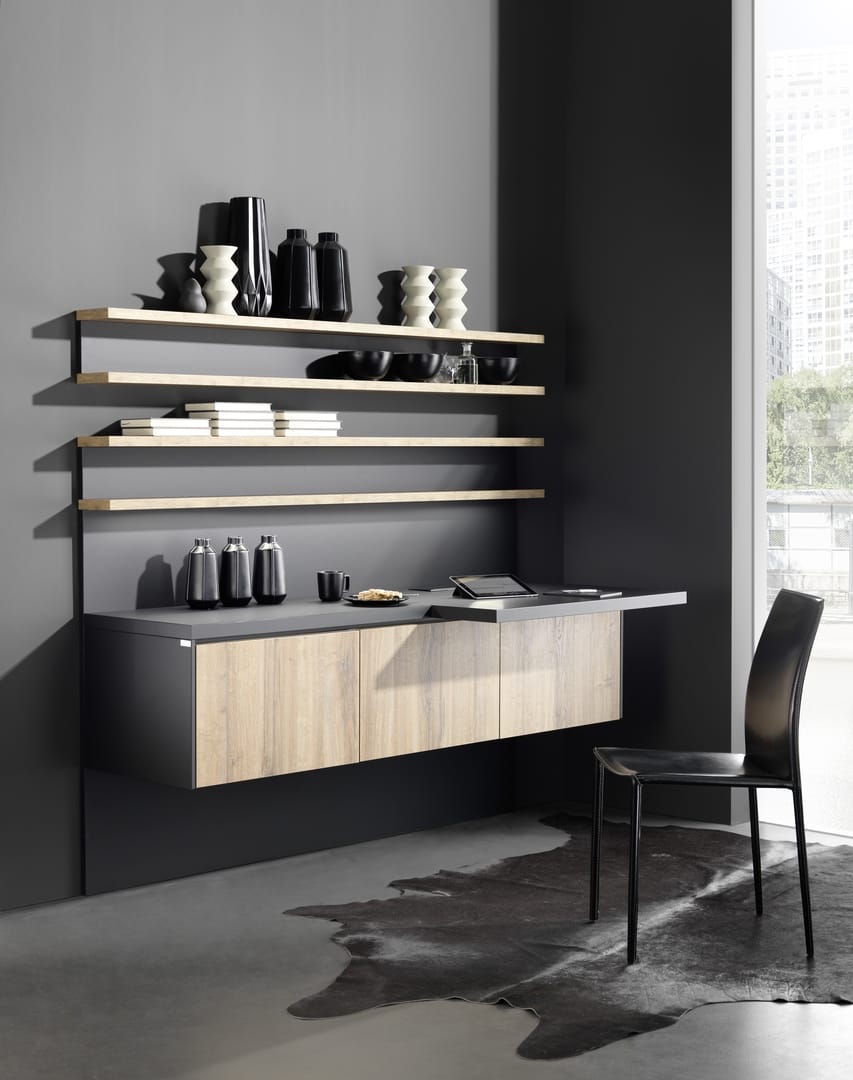 Wall-mounted wooden storage wall with secretary desk HOME OFFICE By ...