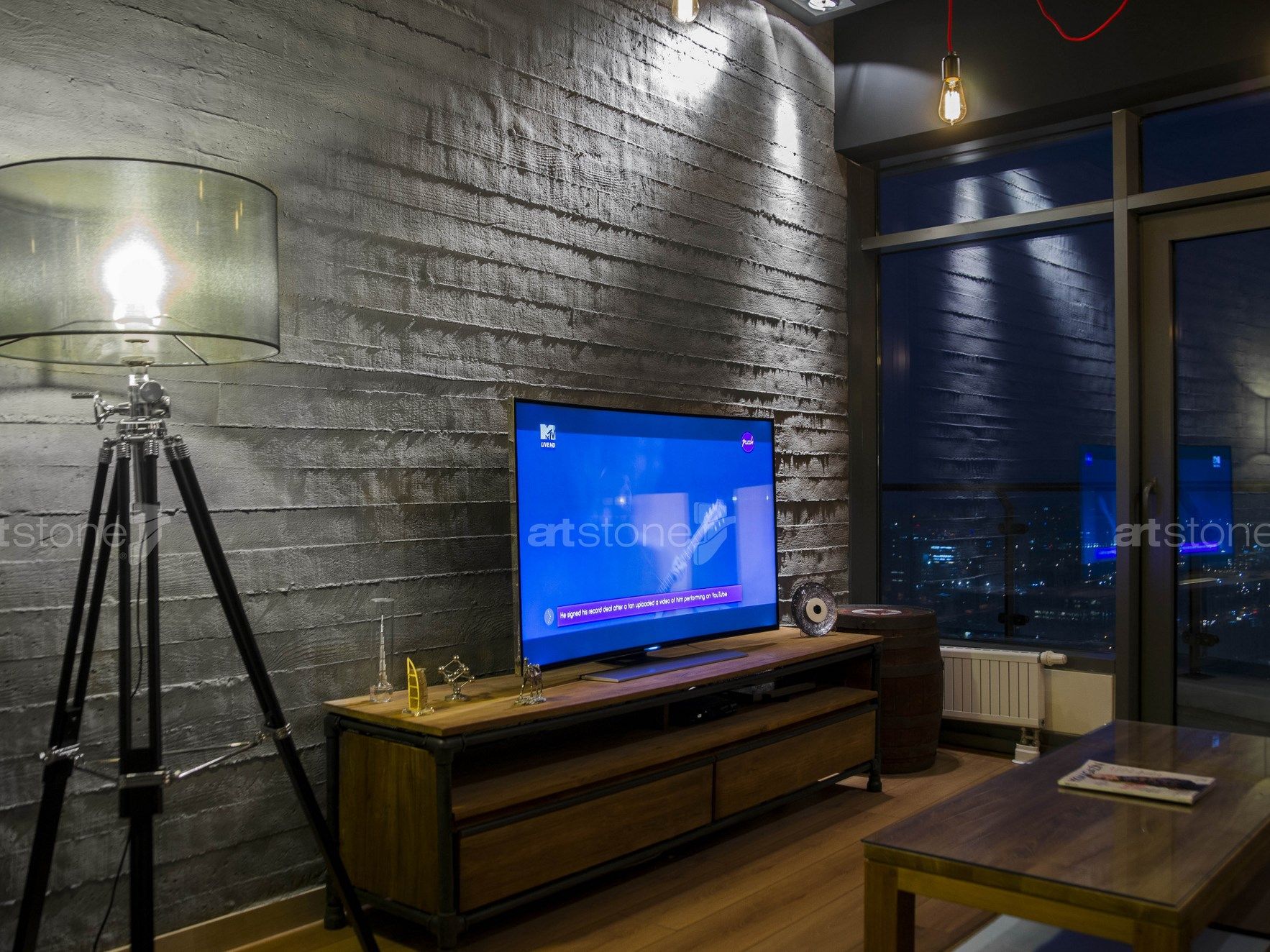 Indoor/outdoor glass-fibre 3D Wall Cladding with concrete effect ...