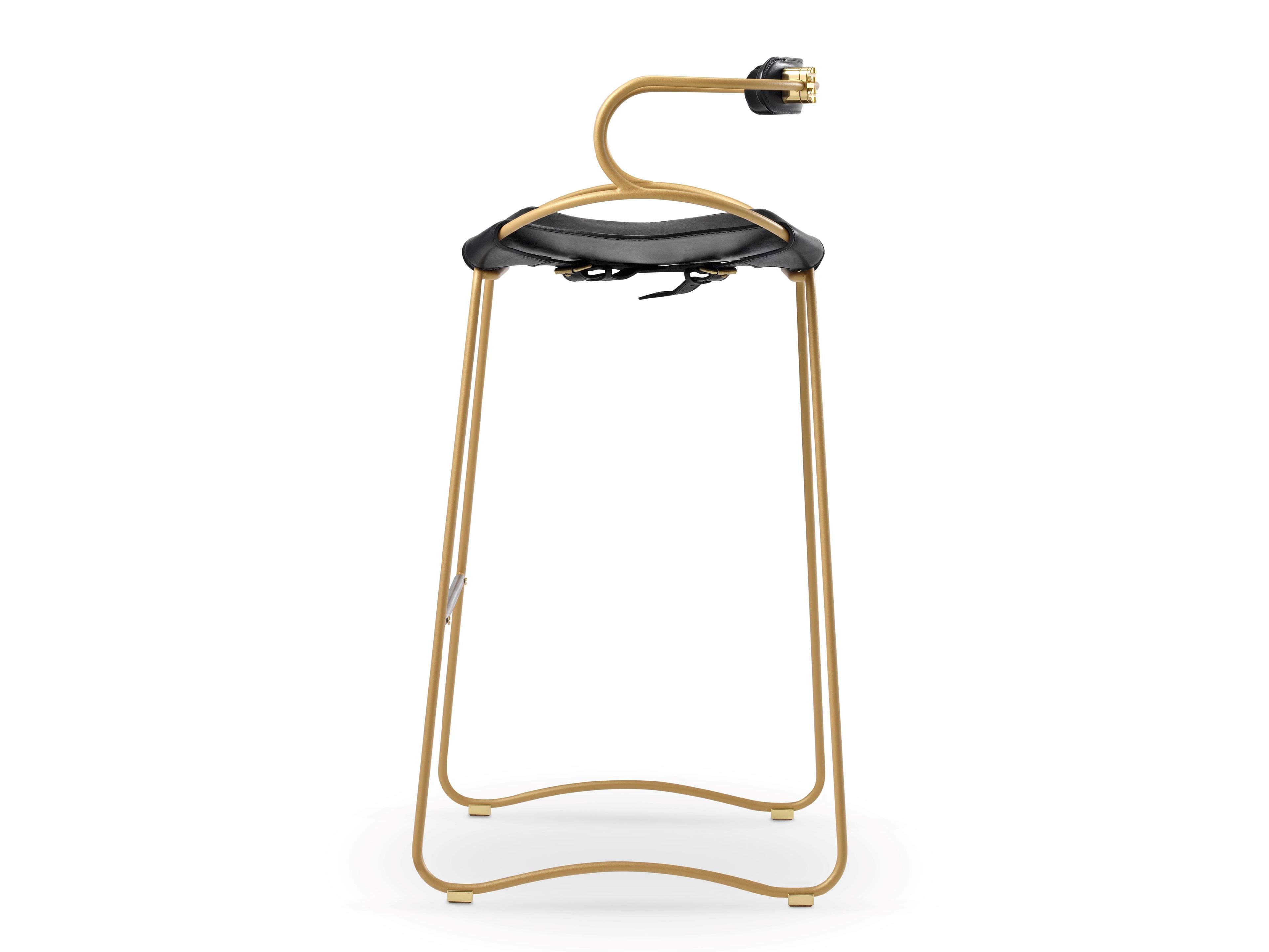 HUG BAR STOOL | Stool with back High tanned leather and steel stool with back By Jover+Valls