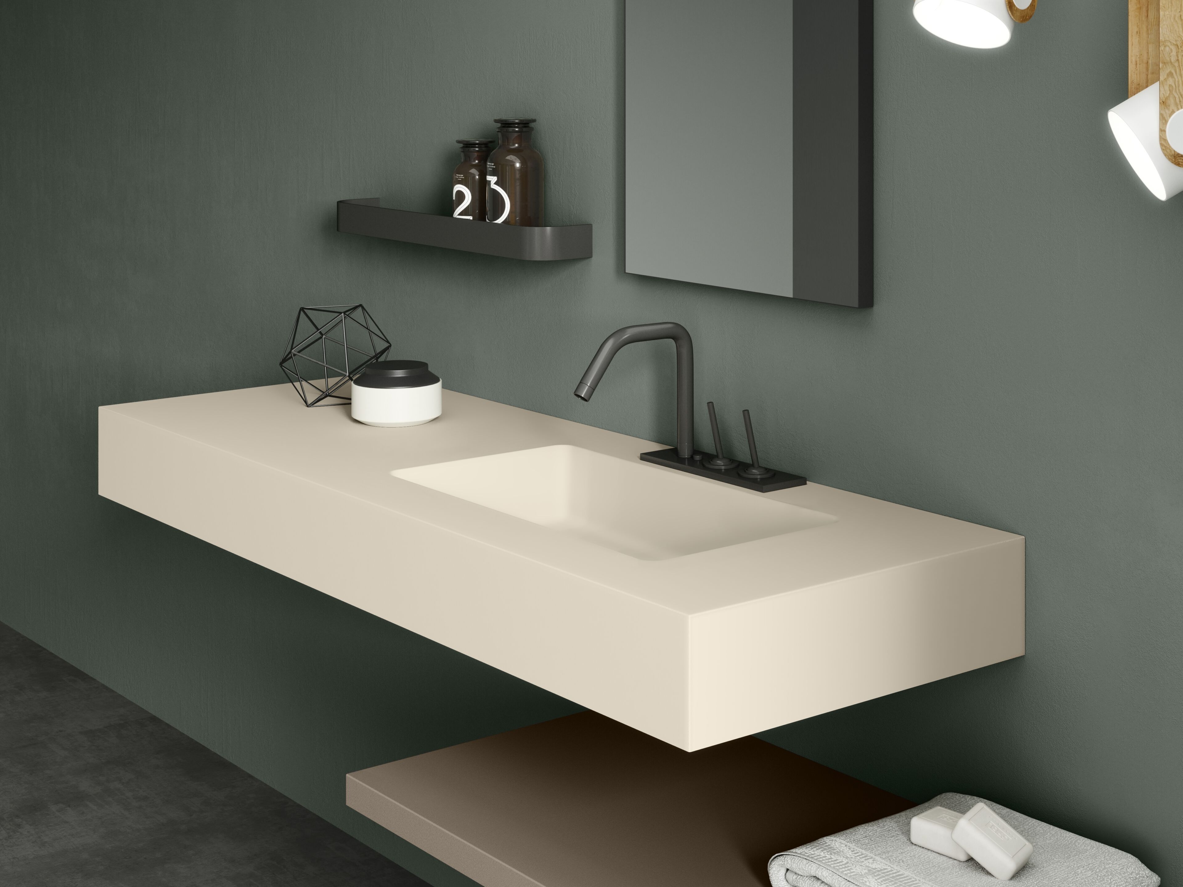 PROGRAM COLOUR Wall-mounted rectangular composite material washbasin By ...