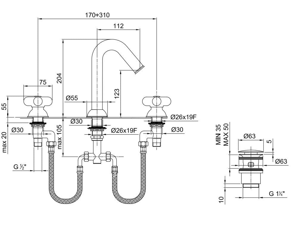 I BALOCCHI 3 hole countertop washbasin tap By Fantini Rubinetti