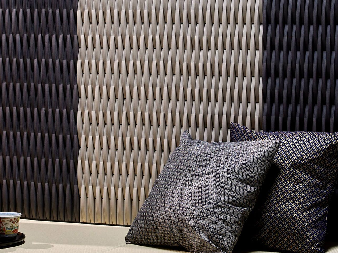 CRESENT BORDER Indoor/outdoor ceramic 3D Wall Cladding By INAX