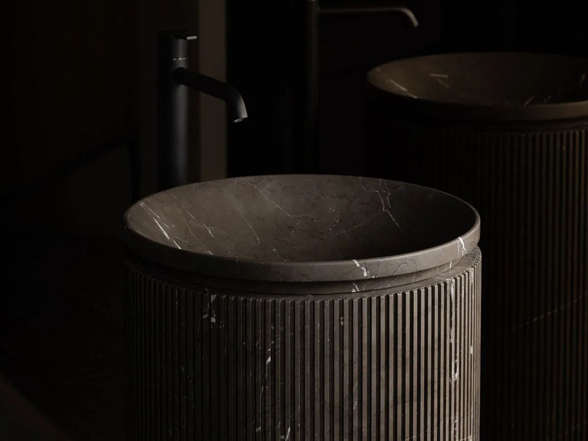 GRATE88 Round freestanding Pietra Grey marble washbasin By Inbani ...