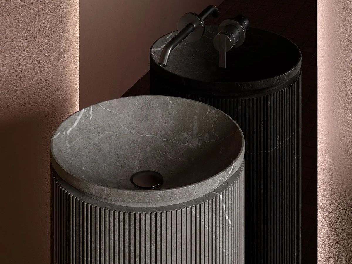 GRATE88 Round freestanding Pietra Grey marble washbasin By Inbani ...