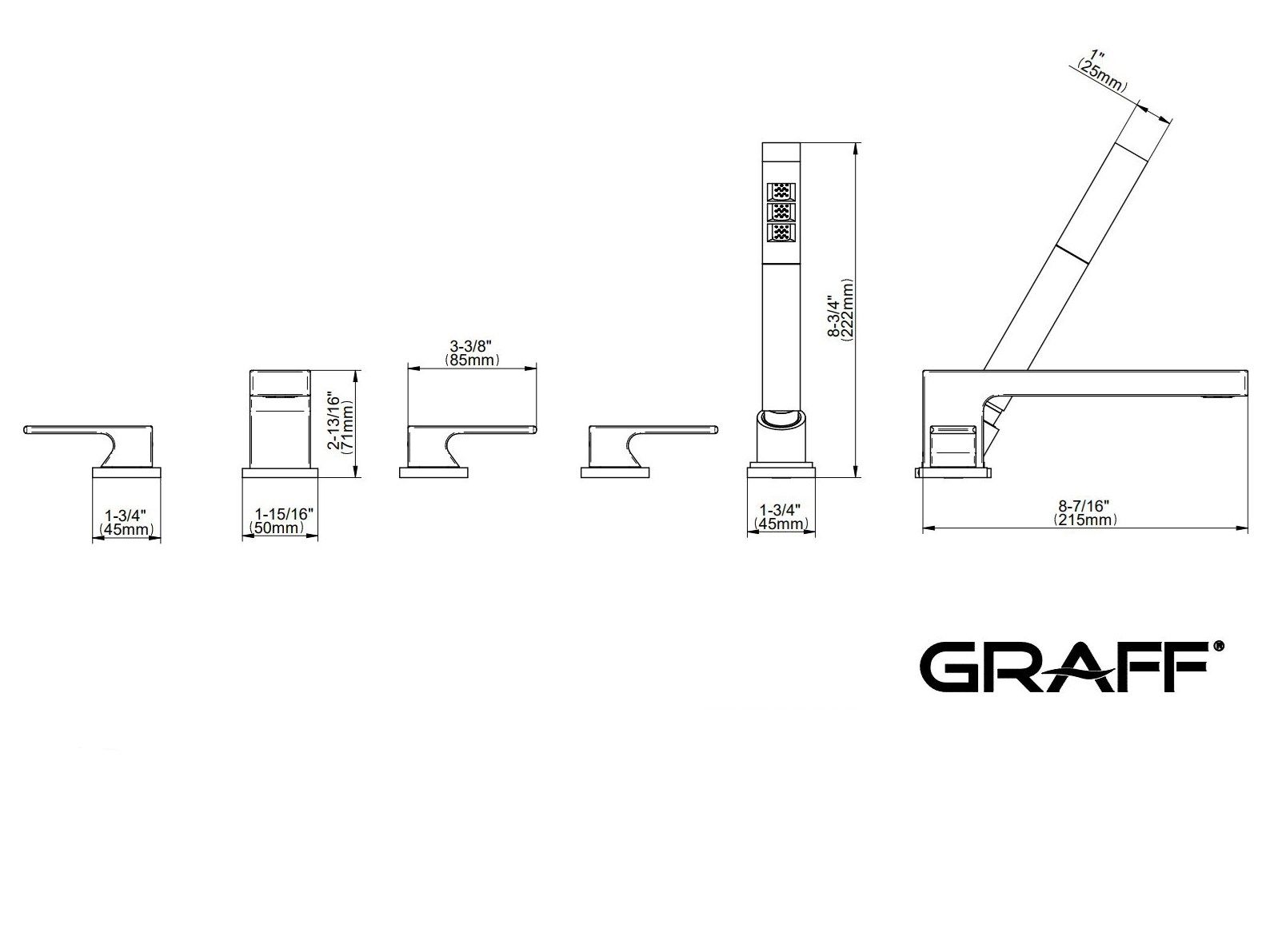 INCANTO Set de bagnoire 5 trous avec douchette By GRAFF