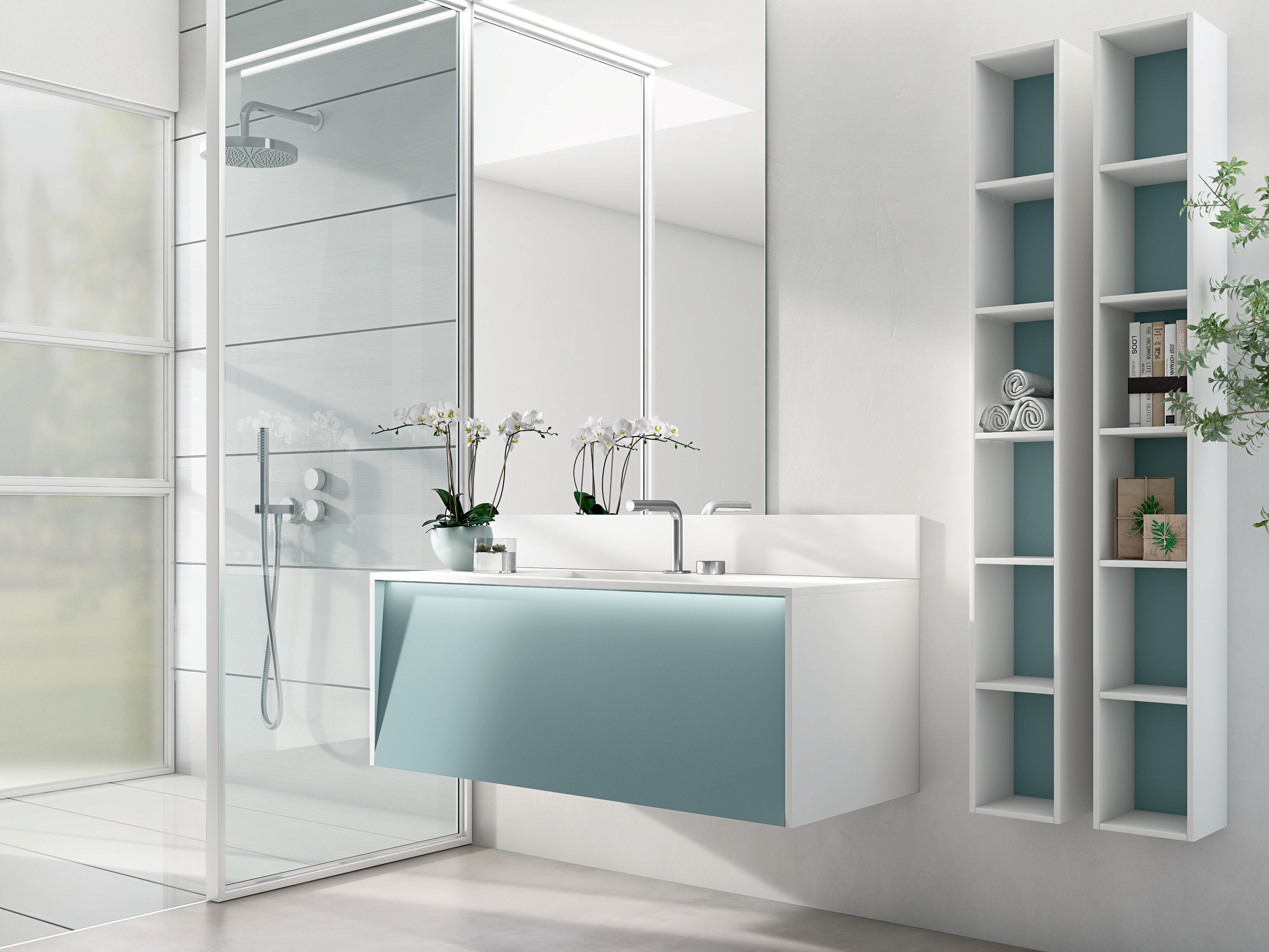 INCLINE 1 Wall-mounted HPL vanity unit with drawers By Mobilcrab ...