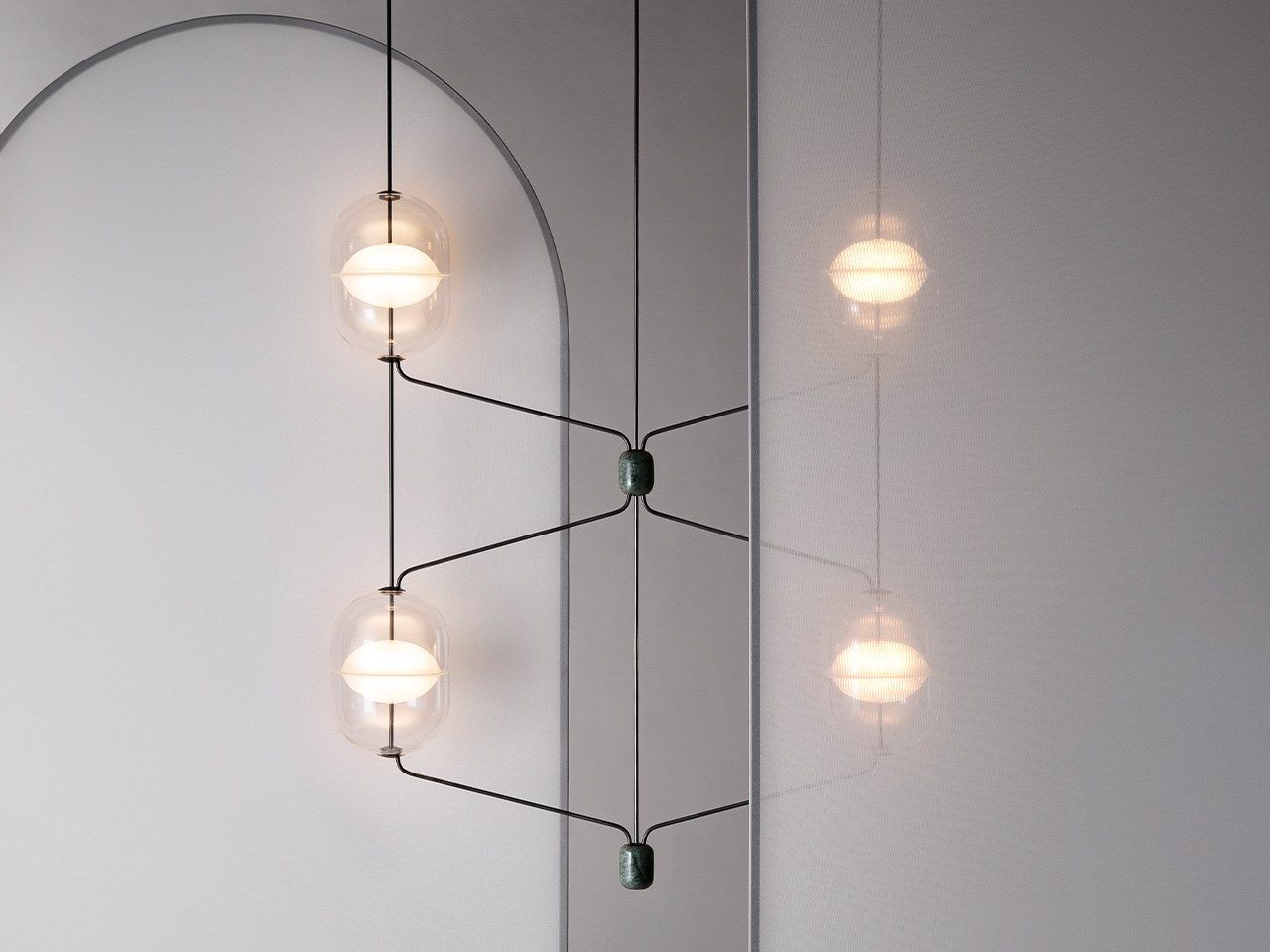 INDRE LED stone and glass modular pendant system By Rakumba