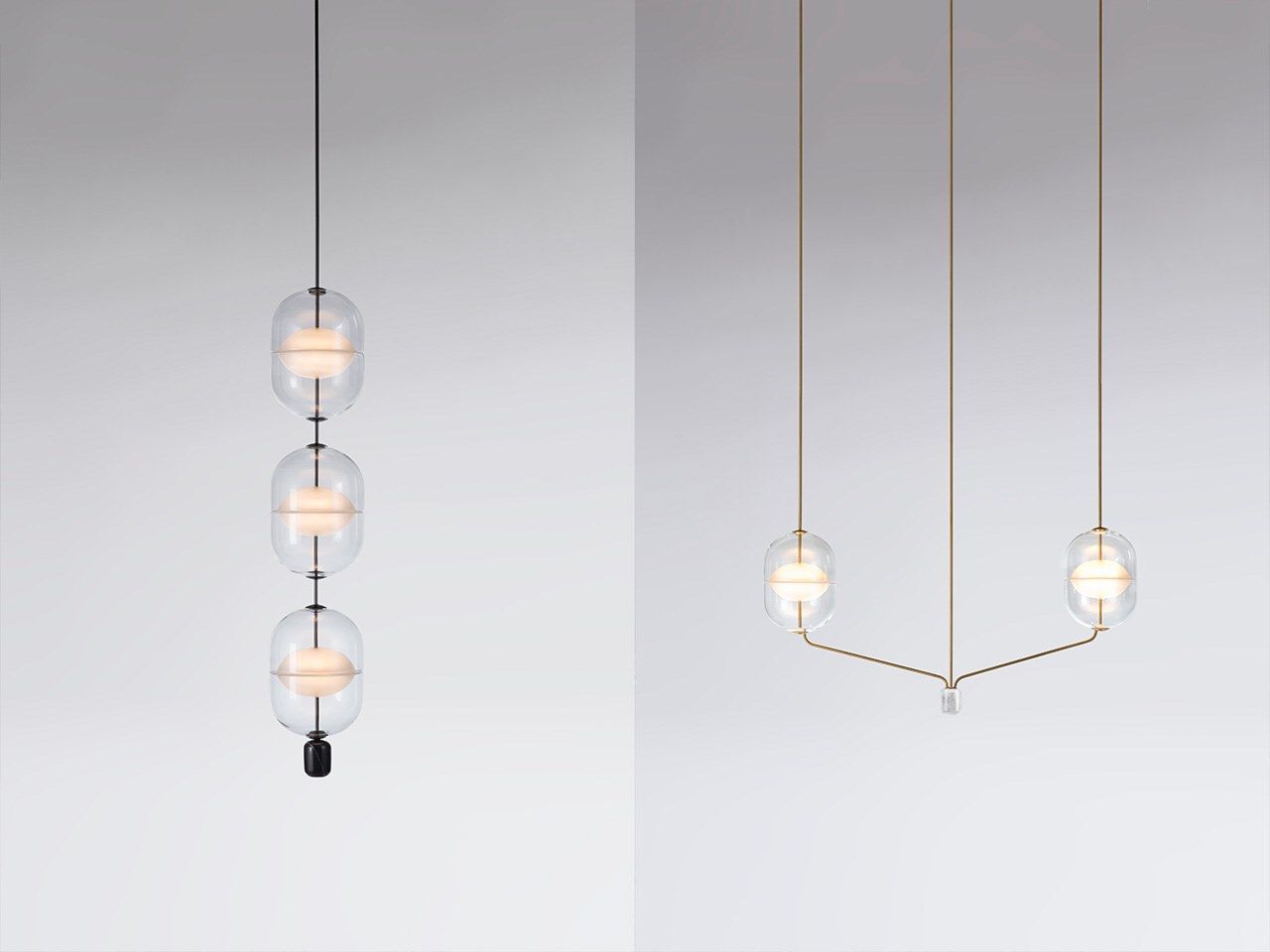 INDRE LED stone and glass modular pendant system By Rakumba