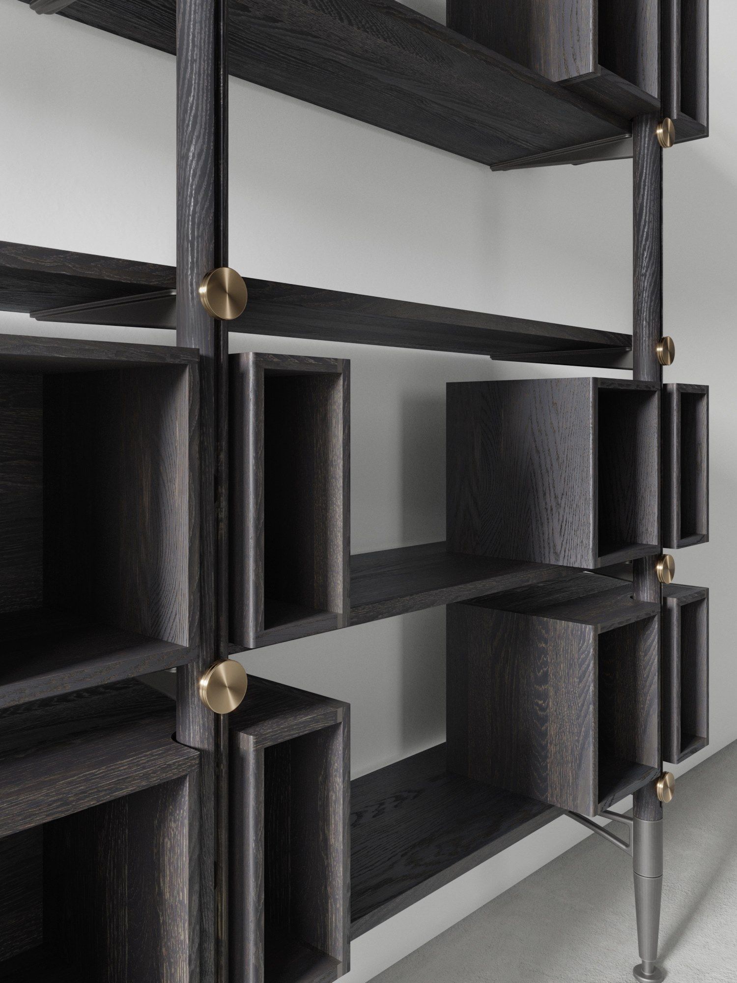 INUMBRA Wall-mounted sectional oak bookcase with drawers By District Eight
