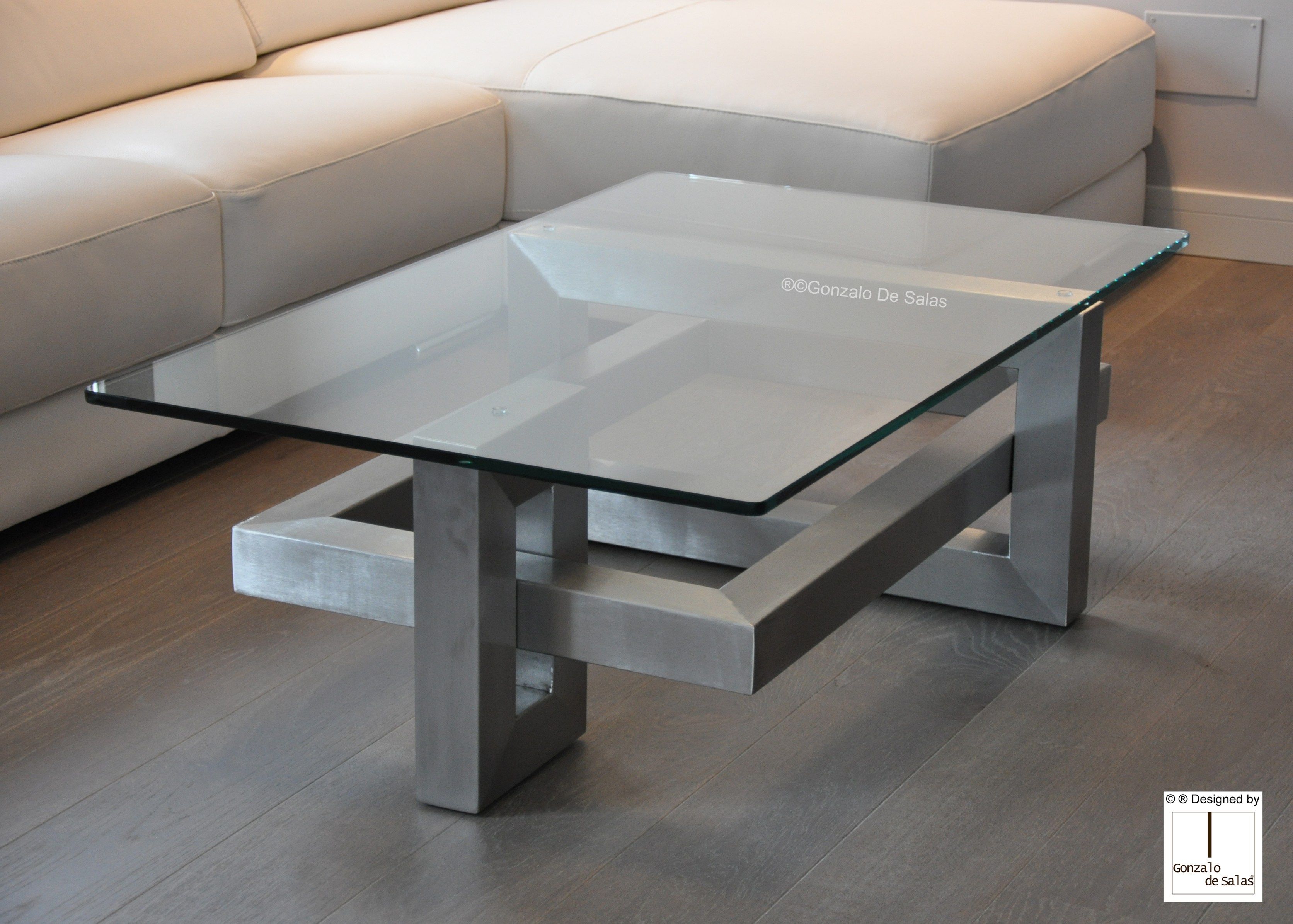 IOS Rectangular Glass and Stainless Steel coffee table By Gonzalo De Salas