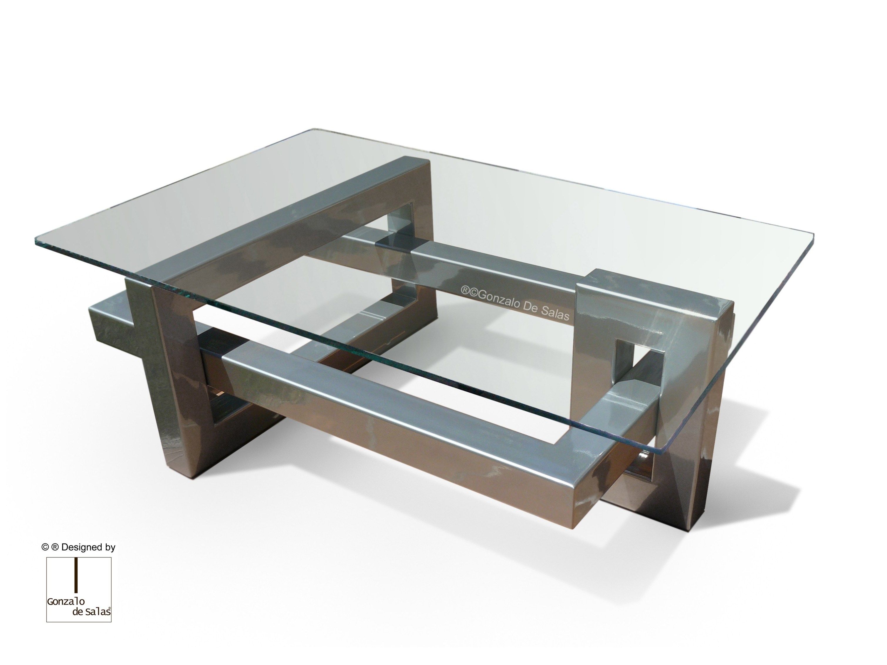 IOS Rectangular Glass and Stainless Steel coffee table By Gonzalo De Salas