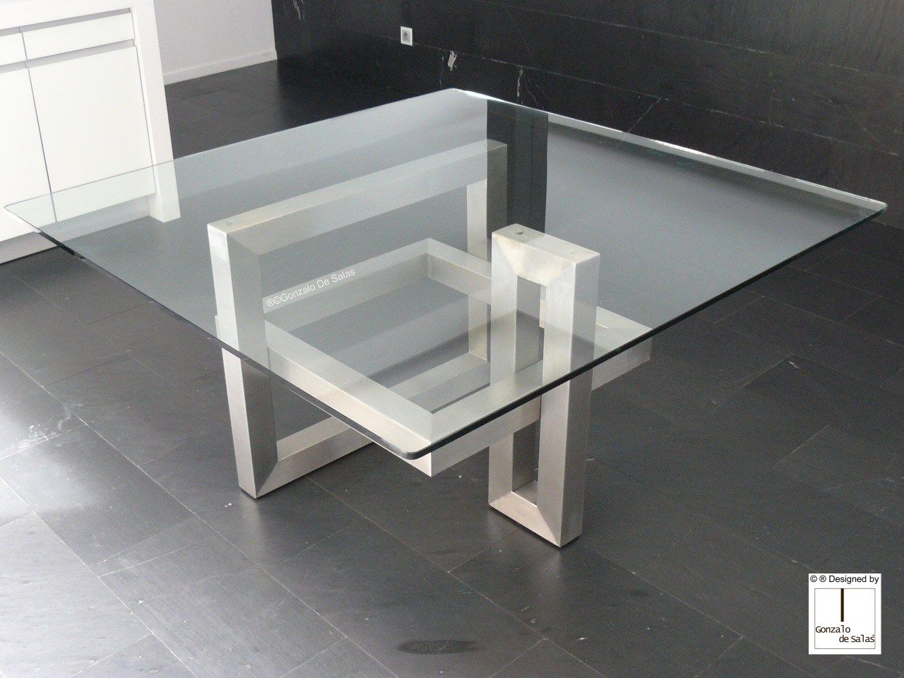 IOS Square glass and iron dining table By Gonzalo De Salas