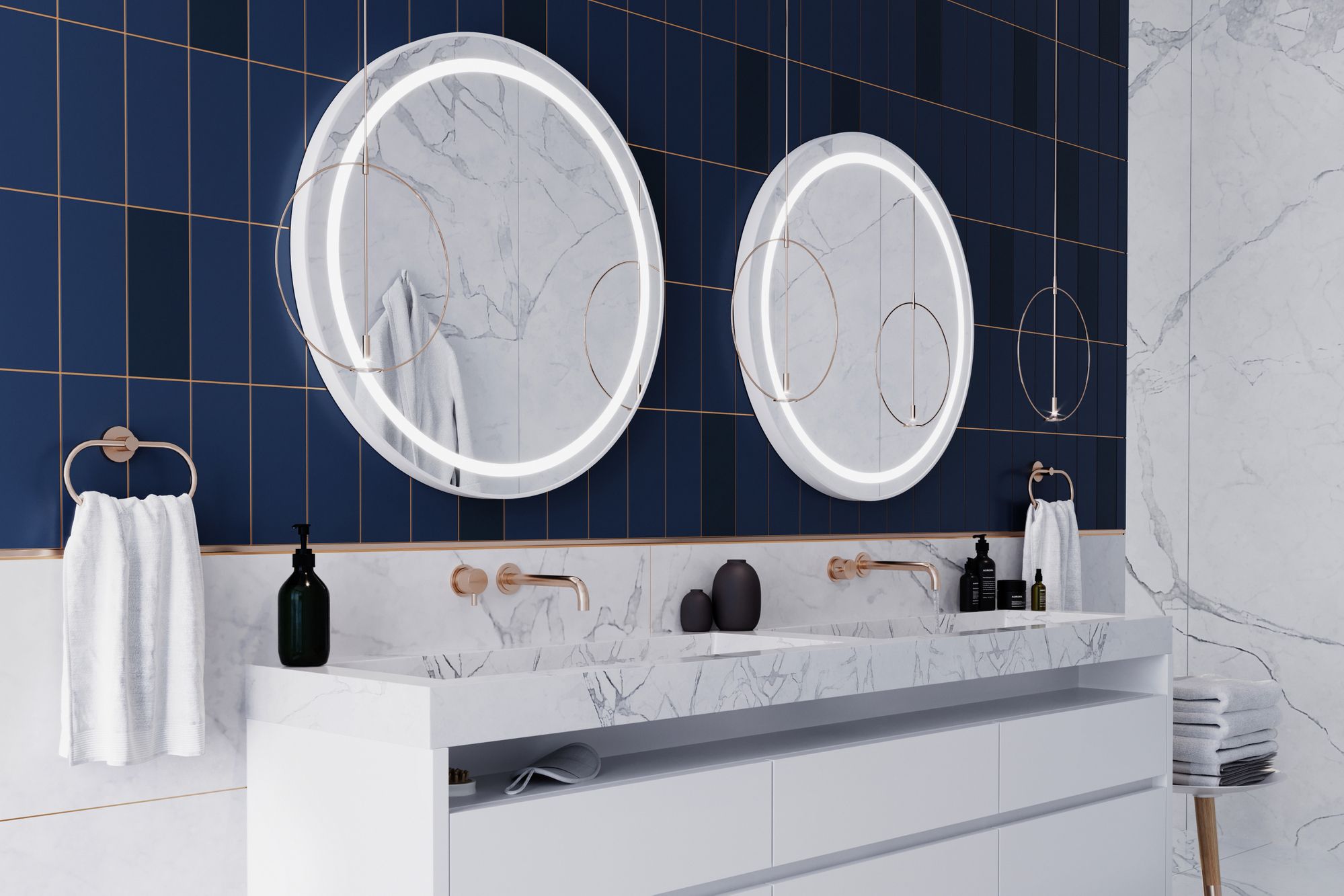 Round mirror with integrated lighting ISEO By ESS Easy Drain