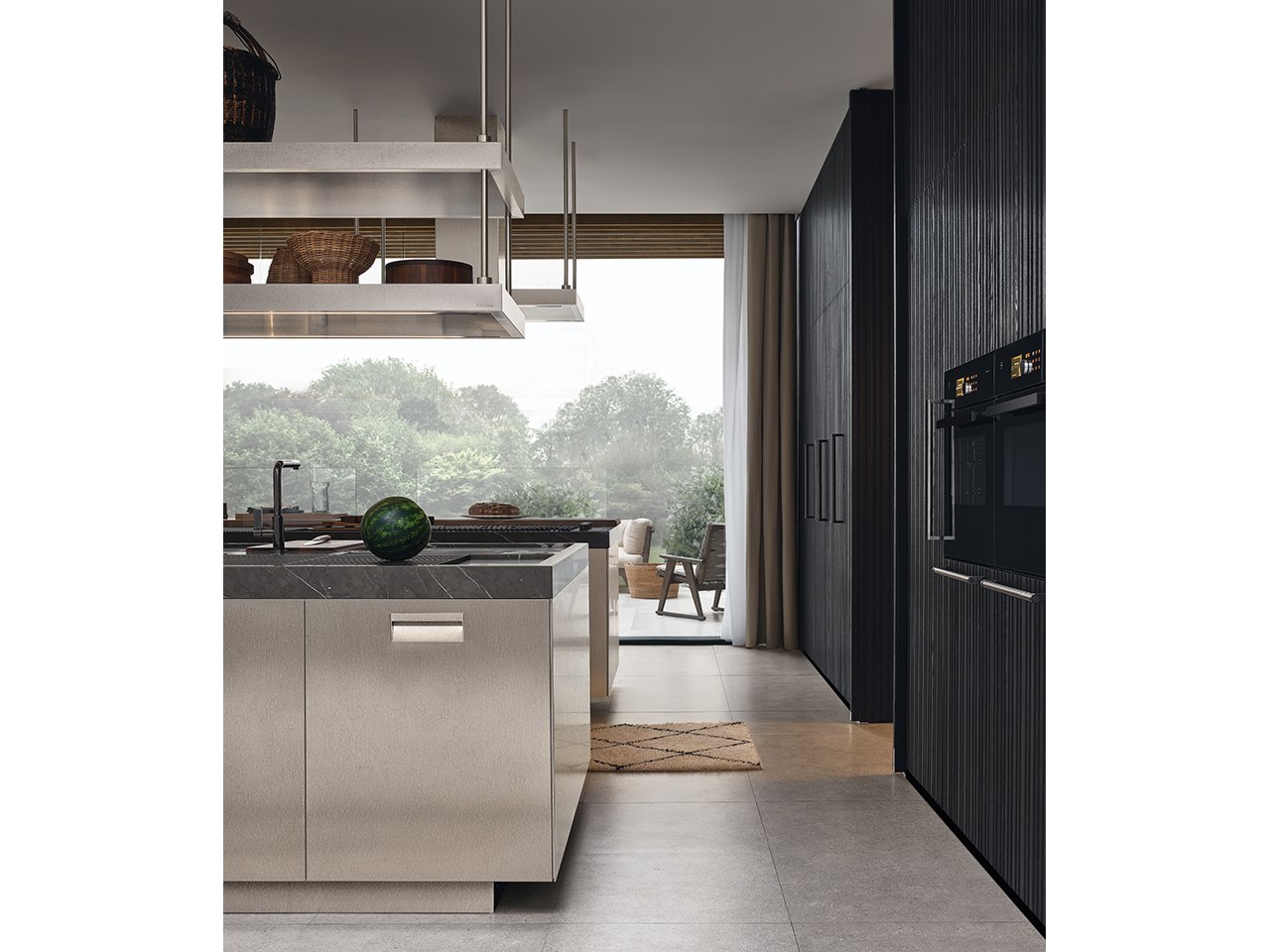 ITALIA + FRAME SYSTEM Kitchen in stainless steel and wood with double ...