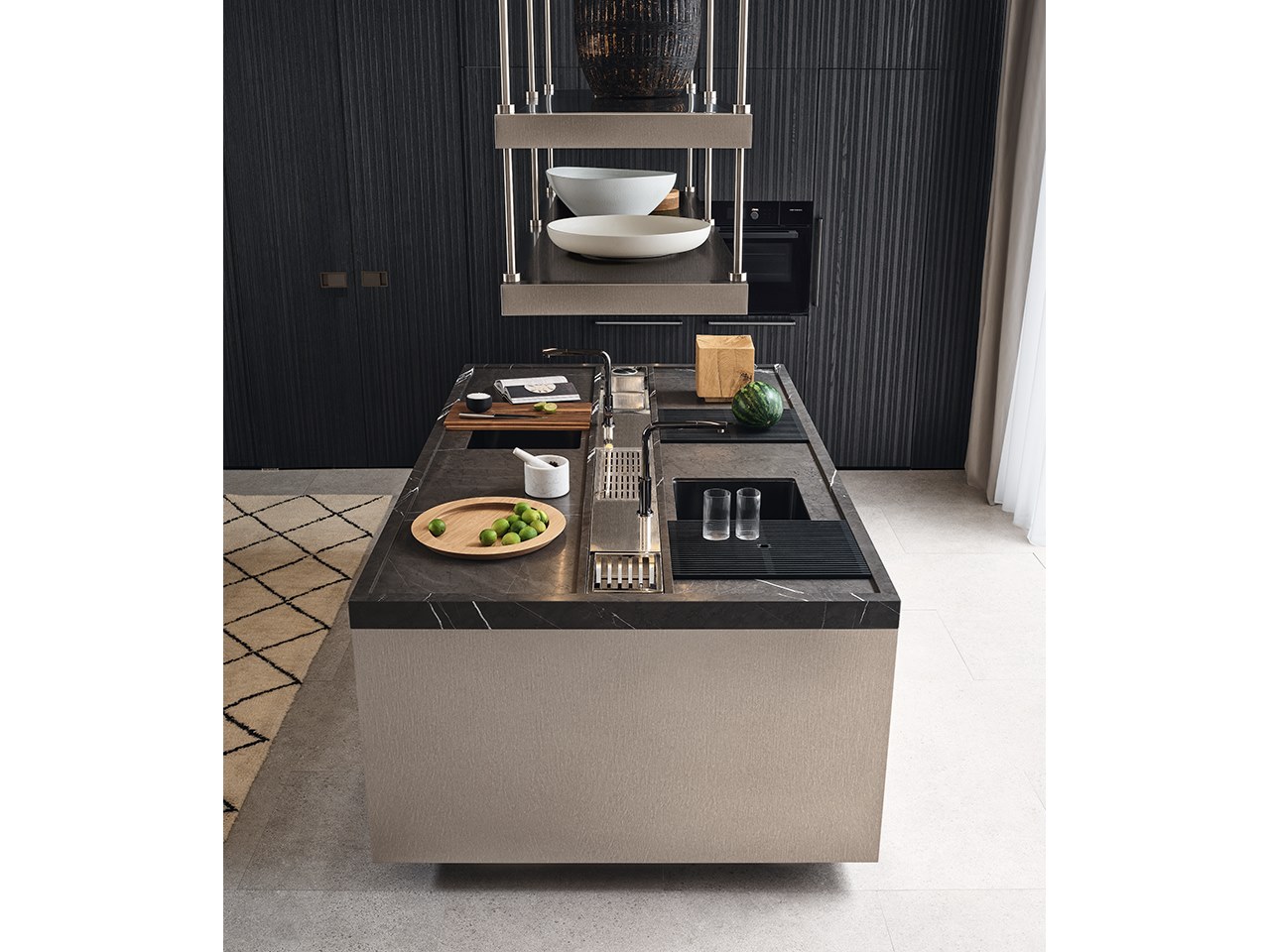 ITALIA + FRAME SYSTEM Kitchen in stainless steel and wood with double ...