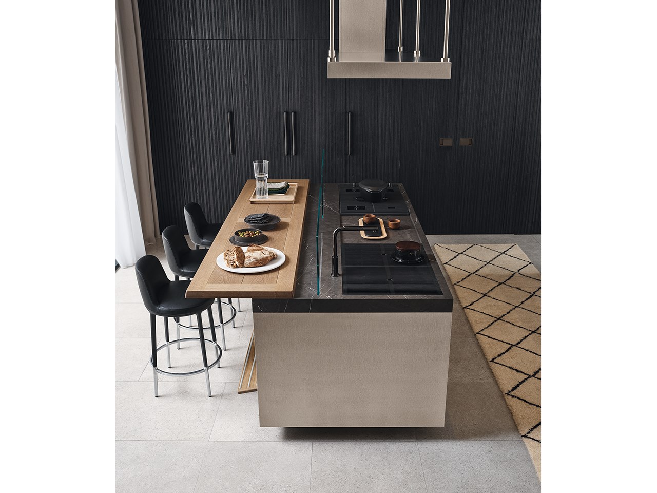 ITALIA + FRAME SYSTEM Kitchen in stainless steel and wood with double ...