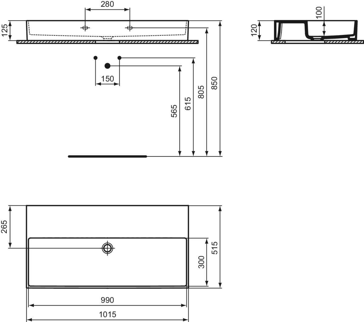 SOLOS - T5561 Grinded rectangular Diamatec® washbasin By Ideal Standard