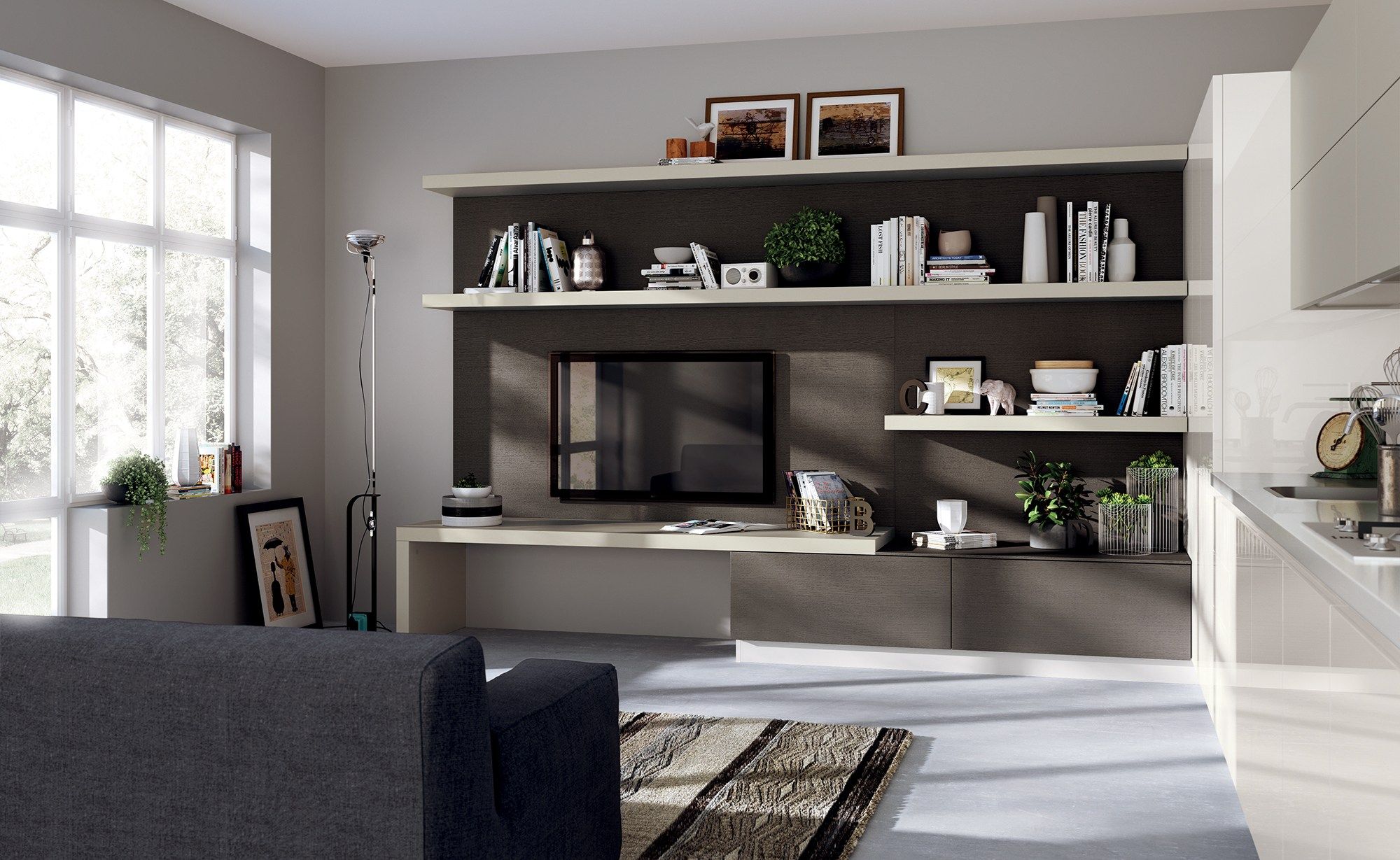 Integrated modular storage units Integrated living rooms Line By Scavolini