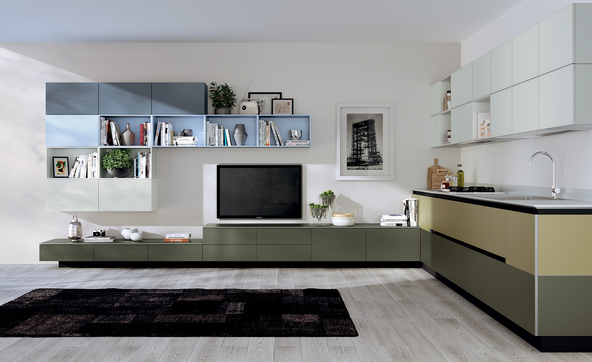 Integrated modular storage units Integrated living rooms Line By Scavolini