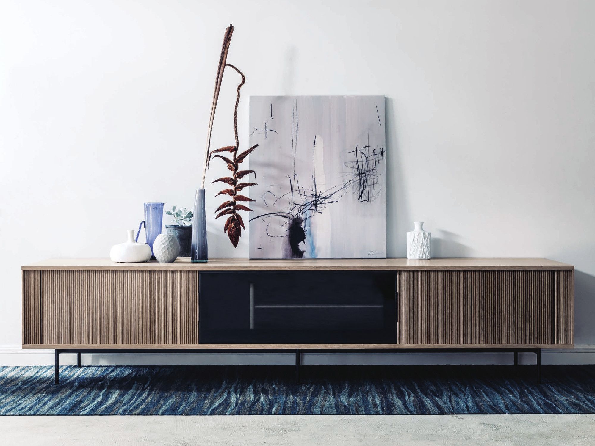 JABARA AV BOARD Wood and glass sideboard with folding doors By Ritzwell ...