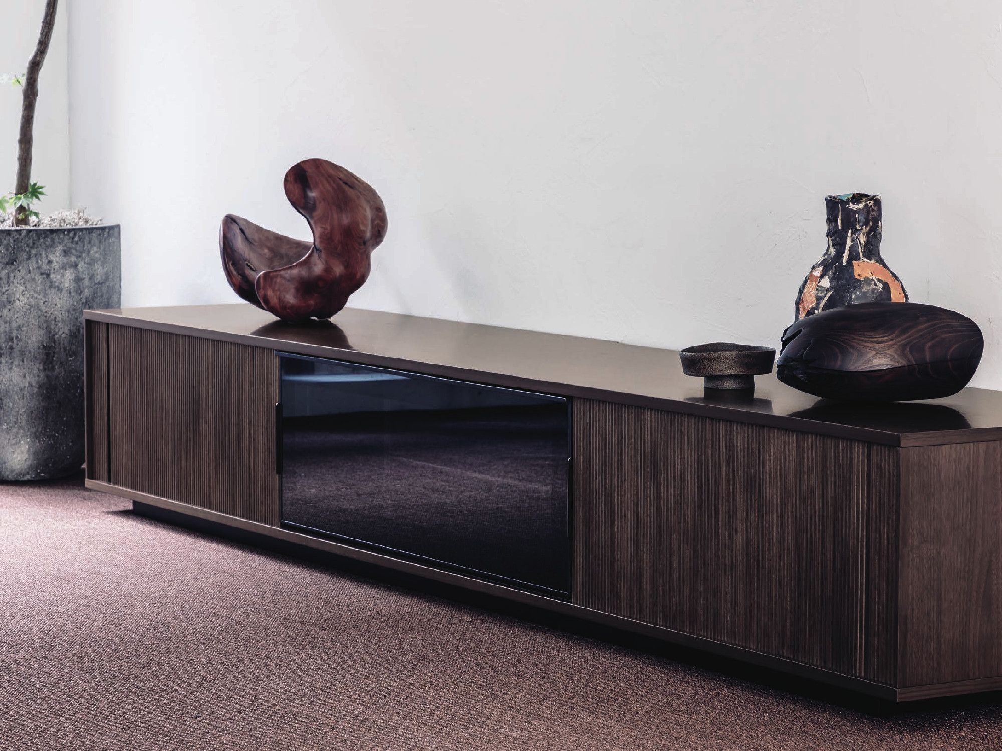 JABARA AV BOARD Wood and glass sideboard with folding doors By Ritzwell ...