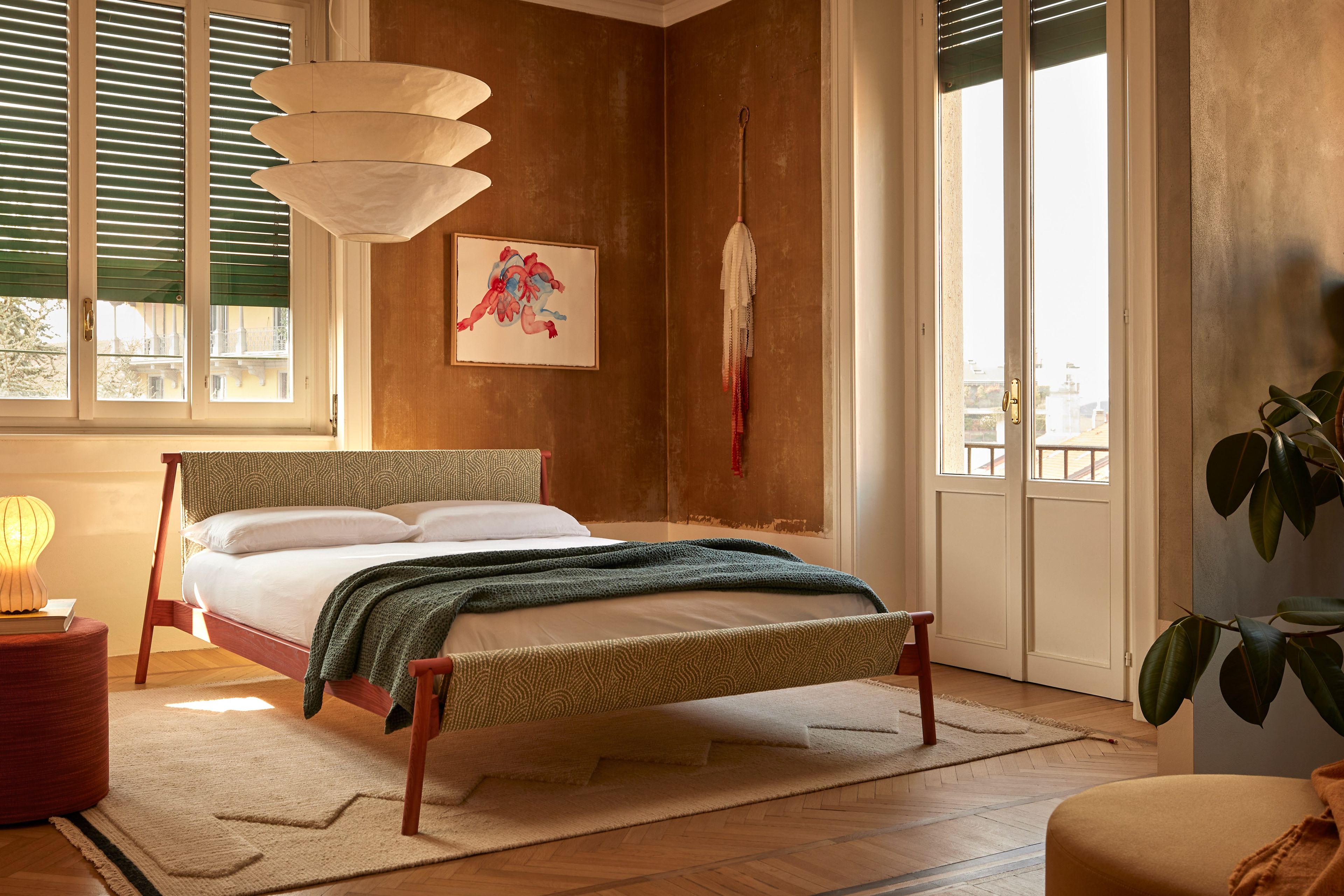 JACK Double bed with fabric and wooden structure By Bolzan Letti ...