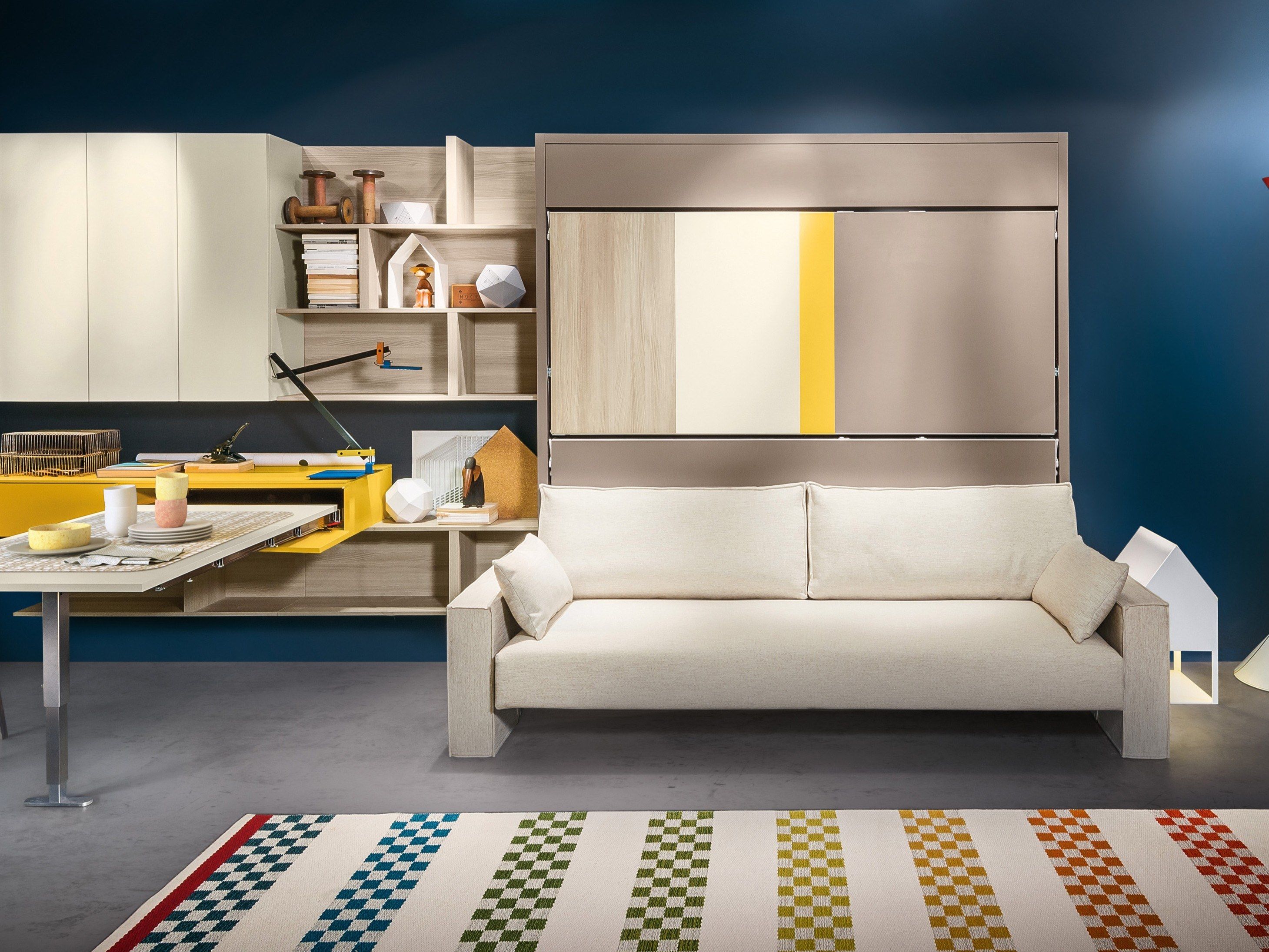 KALI DUO SOFA Wall-mounted lacquered storage wall with sofà By CLEI