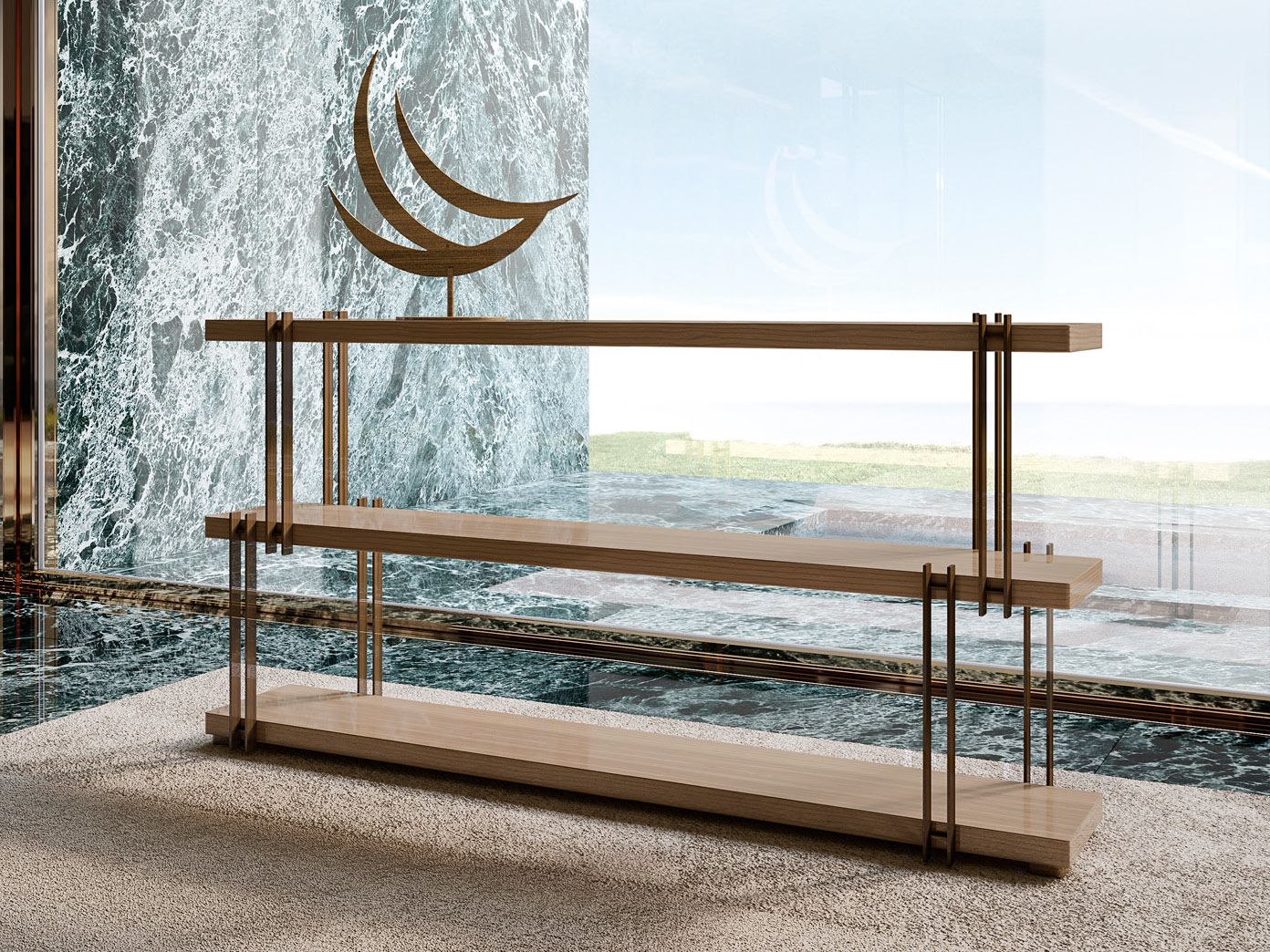 KASSEL | Console table Rectangular console table with shelving By VOLPI