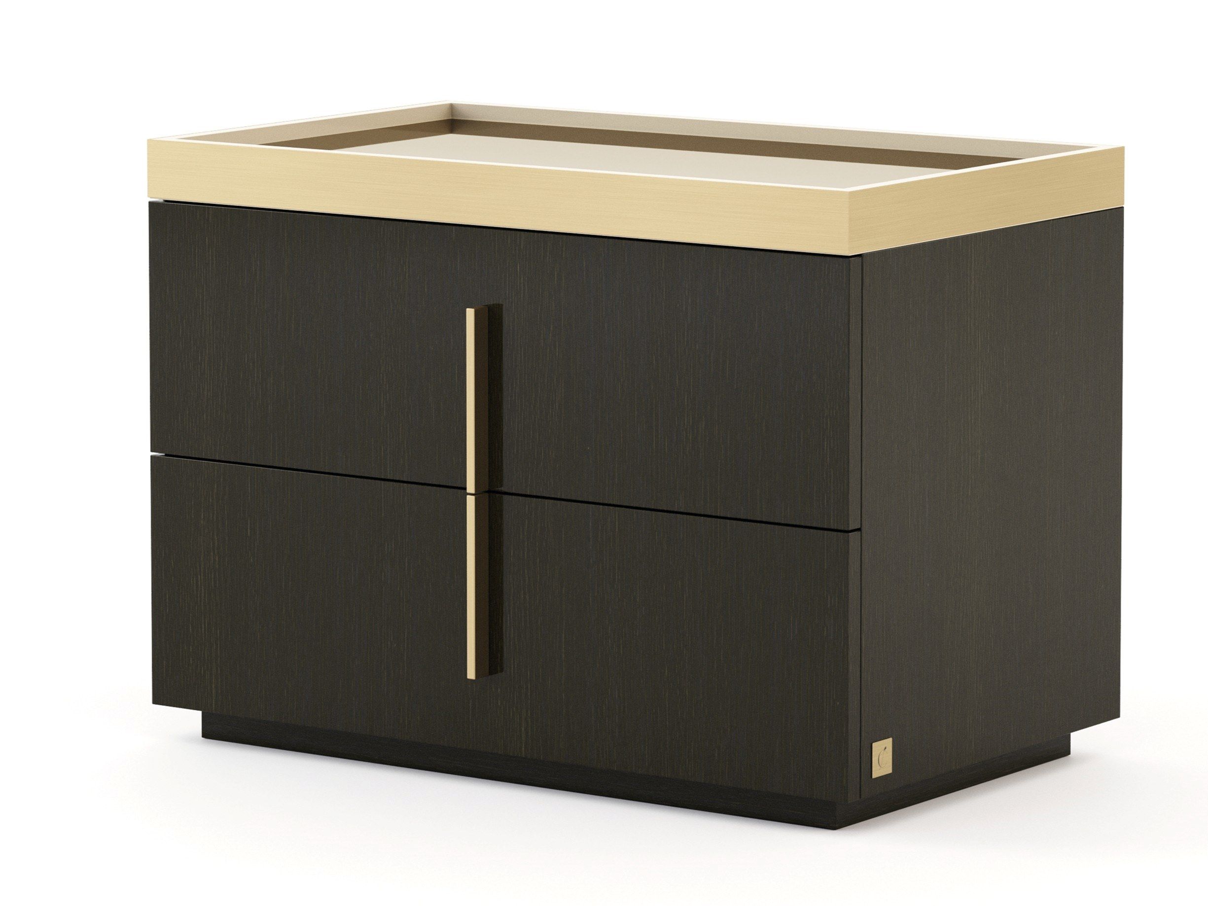 KENSINGTON Rectangular wood veneer bedside table with drawers By ...