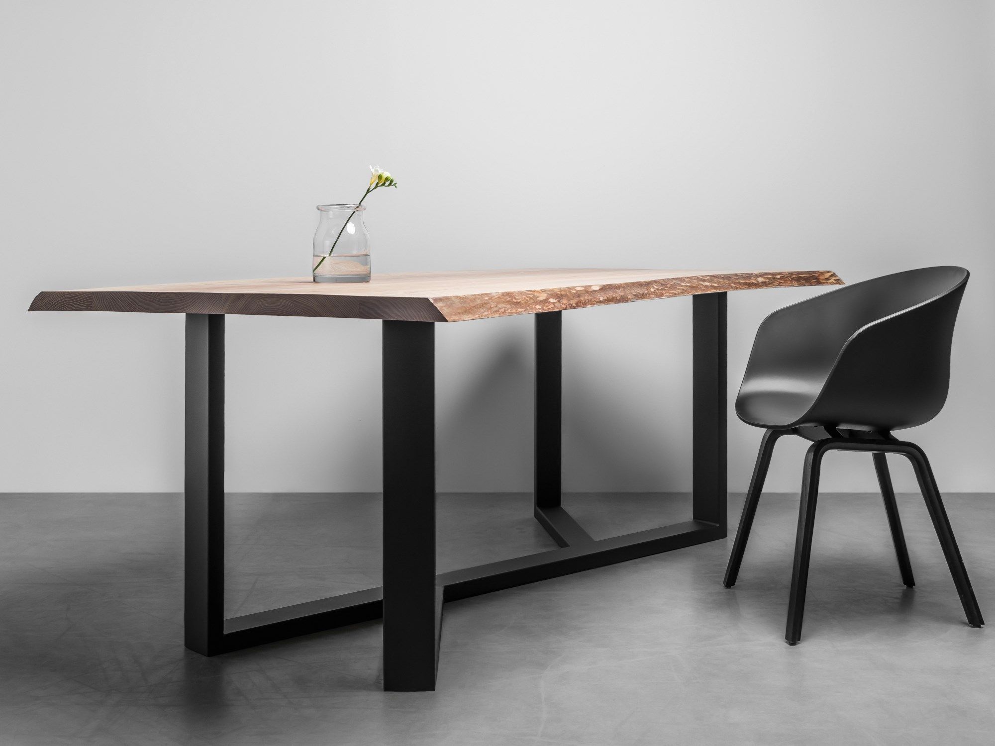 Natural edge table made of solid ash and steel KING By Hoom
