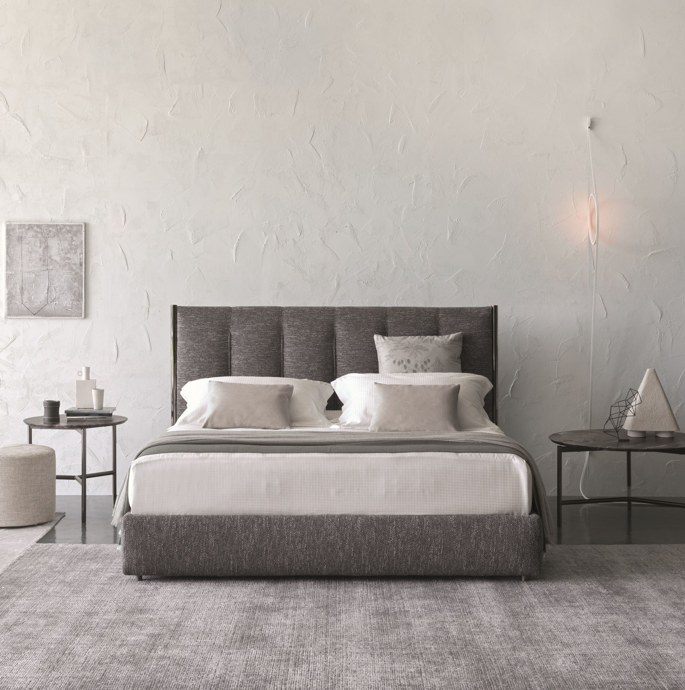 KOI Fabric double bed with high headboard By Flou