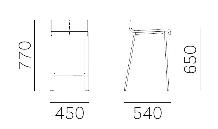 Tanned leather stool with back KUADRA 1322/F Kuadra Collection By Pedrali