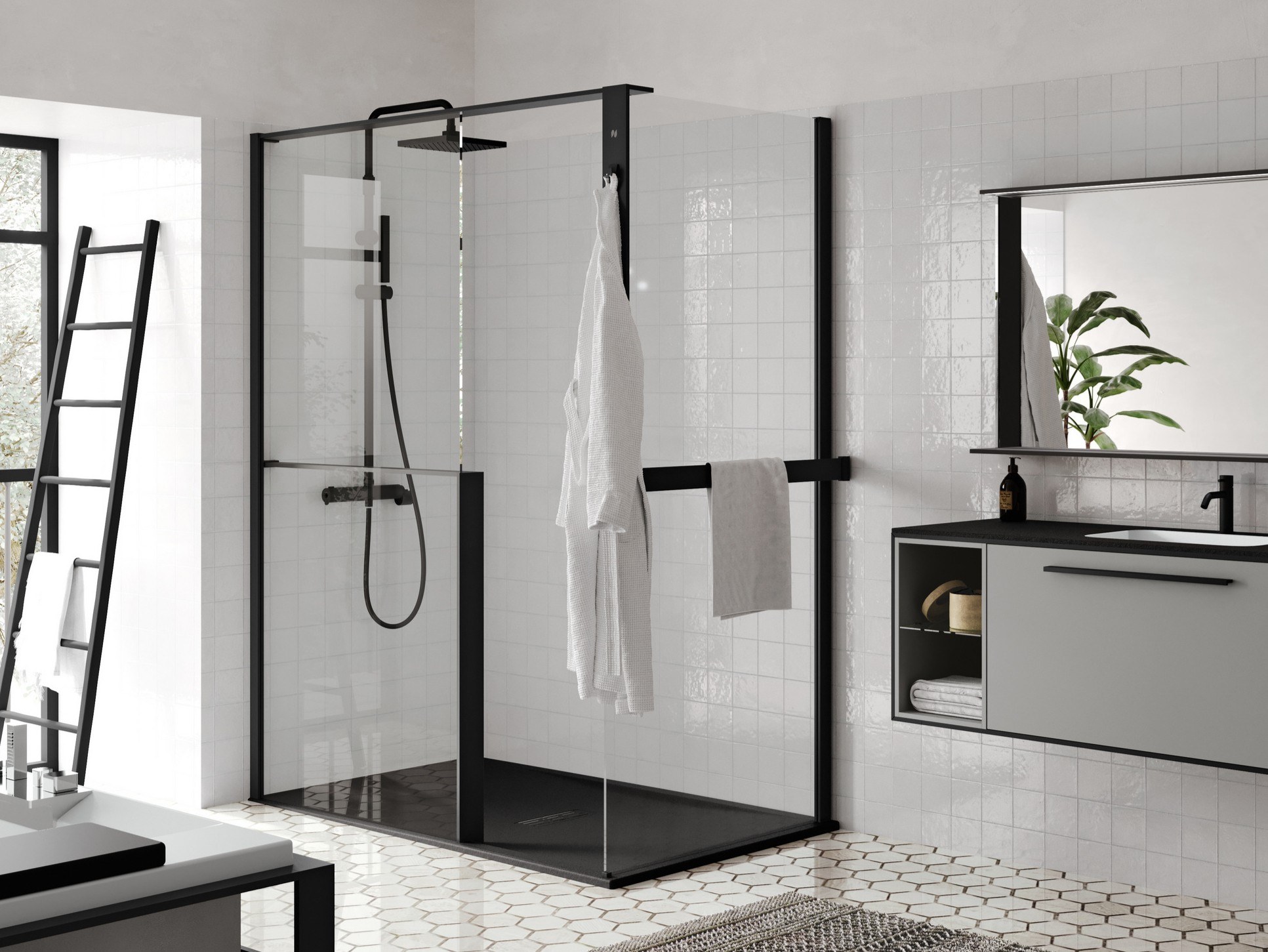 KUADRA H+H FRAME Aluminum and tempered glass shower panel By NOVELLINI ...