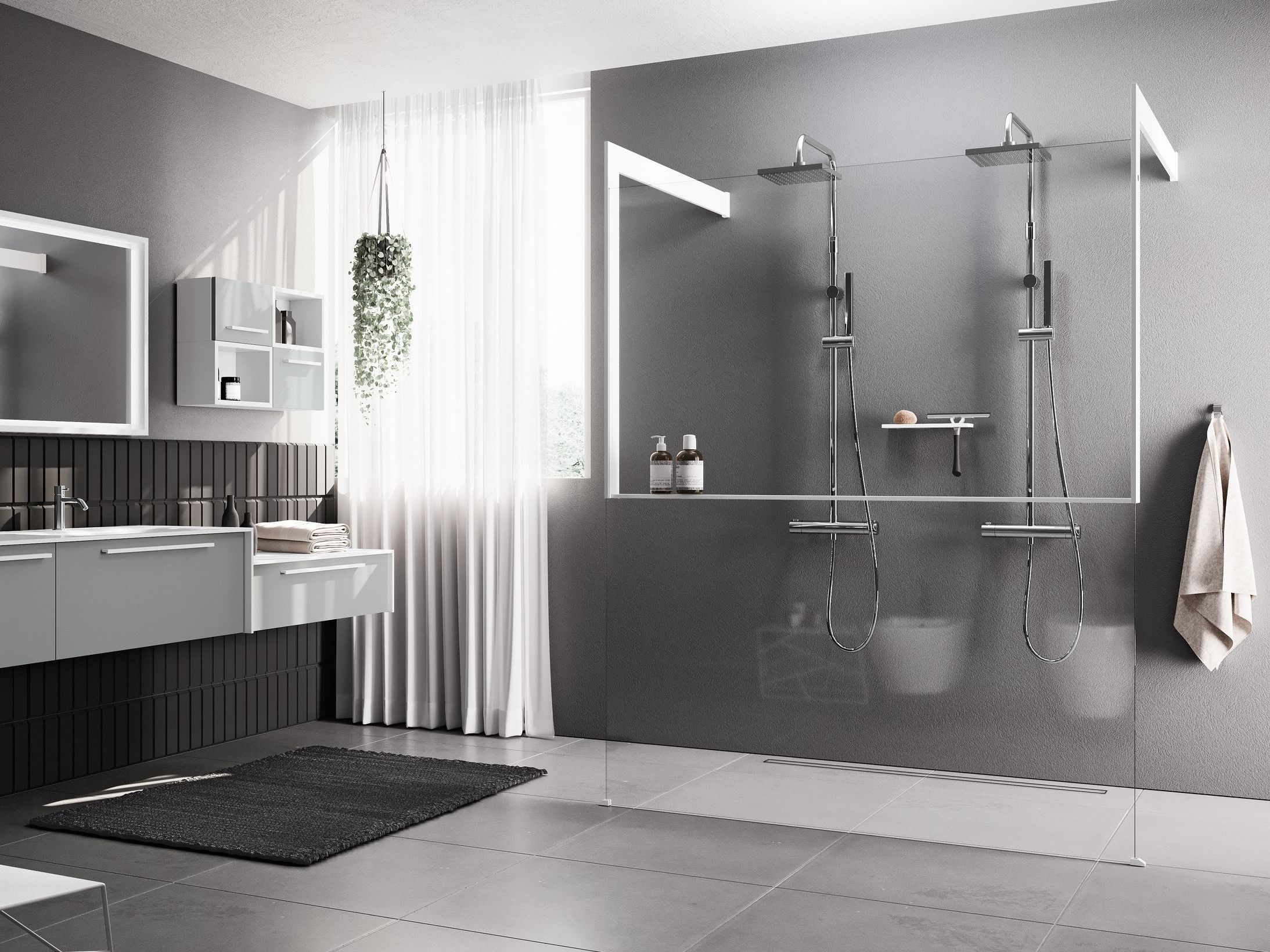 Parete fissa laterale in alluminio e vetro temperato KUADRA HF FRAME ...