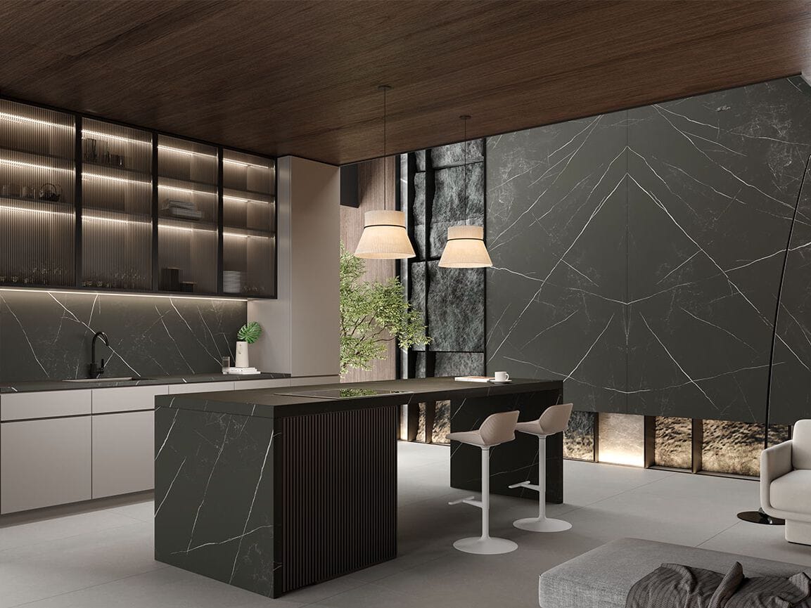 PIETRA NERO OPENBOOK Porcelain stoneware furniture foil / kitchen ...